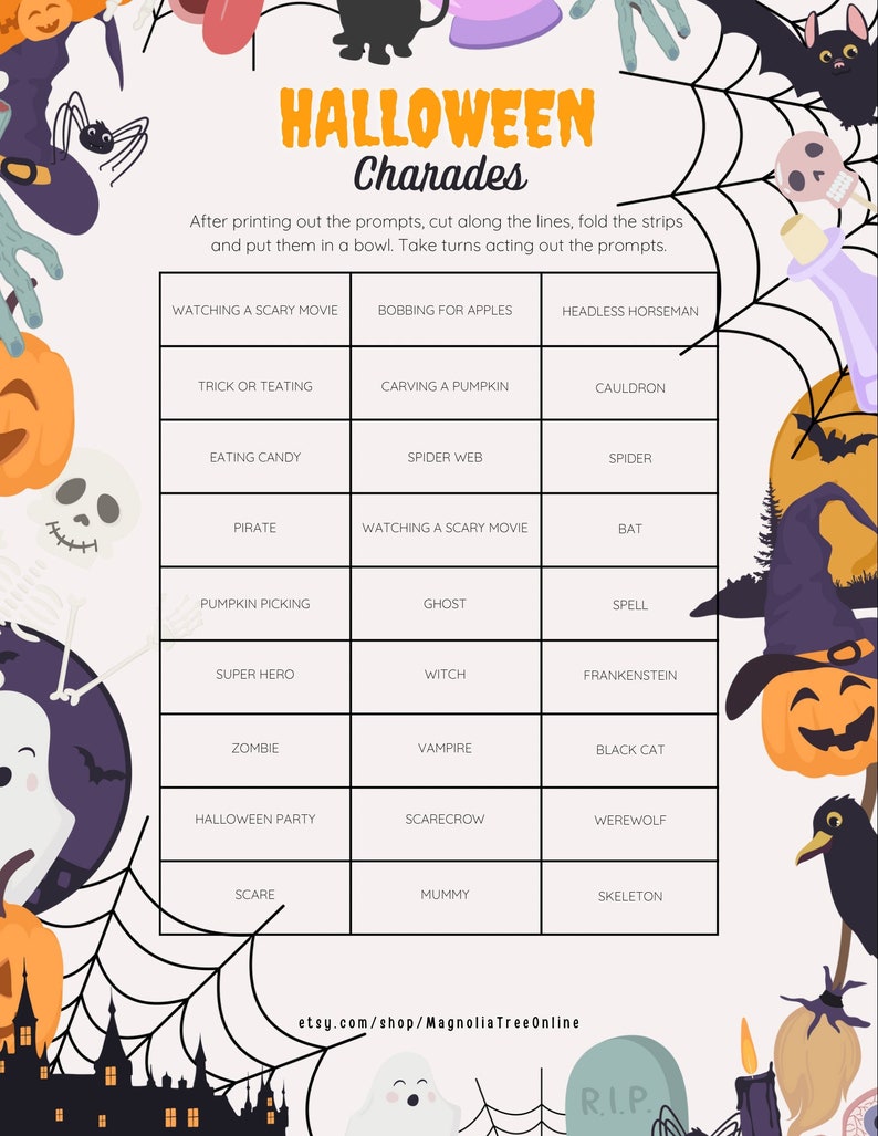 Halloween Charades: Fun & Spooky Printable Digital Game - Etsy