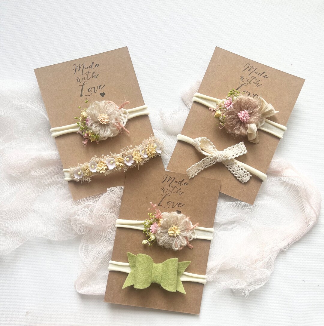 2er Set Baby Girl Haarbänder einheitsgröße Ab Neugeborene Ivory Beige ...