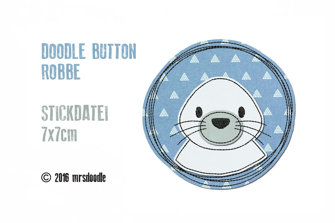 Stickdatei Robbe Doodle-Button 7x7cm - Etsy.de