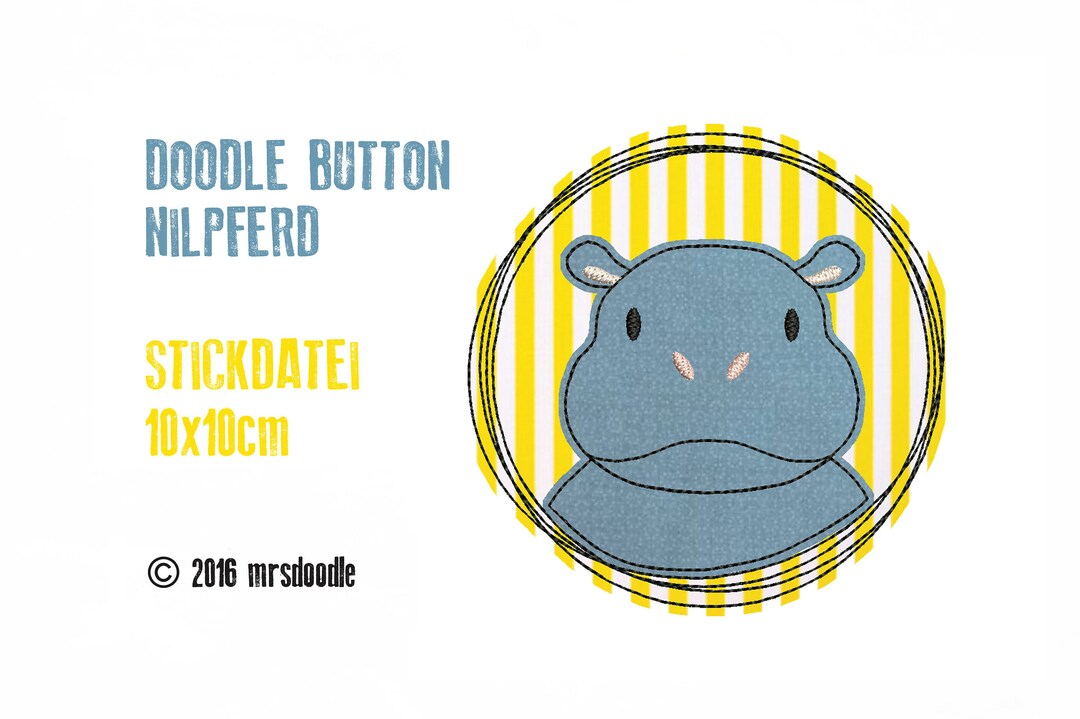 Embroidery File Hippo Doodle-button 10 X 10 Cm - Etsy