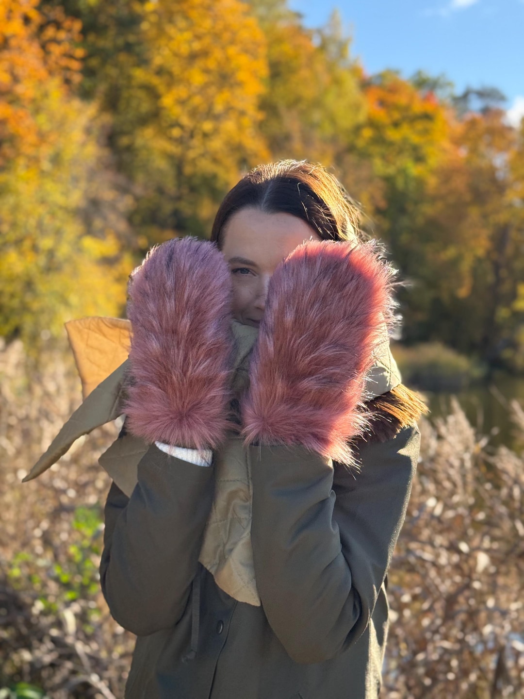 Cozy Faux Fur Mittens Handmade Winter Gloves, Warm Furry Mitts, Unique ...