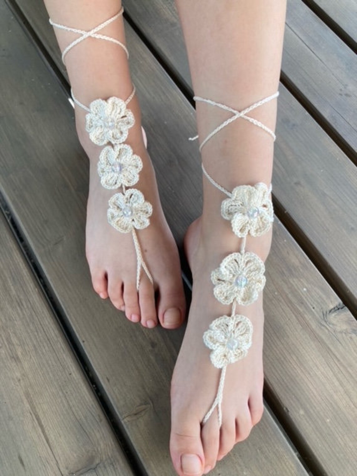 Crochet Ivory Barefoot Sandals,beach Wedding Shoes,bride Foot Jewelry ...