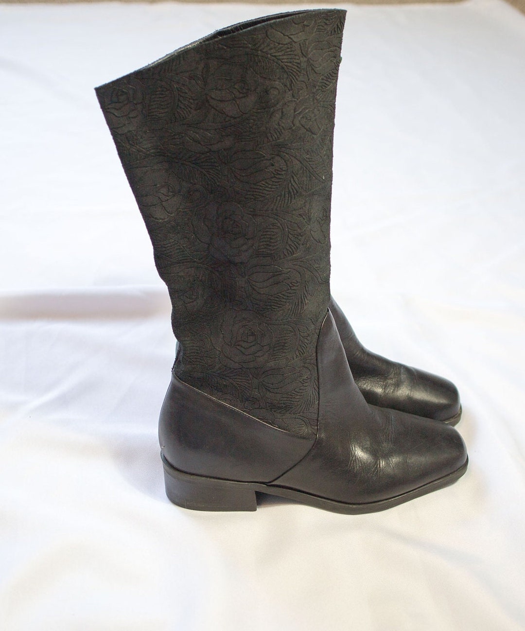 Vintage Markon Tooled Black Leather Fall Boots Size 8 - Etsy