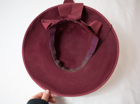Antique Justine Broad Brim Maroon Felt Hat - Gem