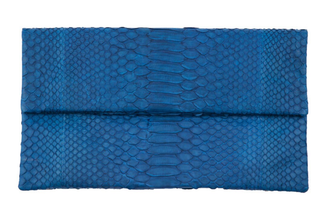 LARGE - Cobalt Blue Python Leather Classic Foldover Clutch - Etsy