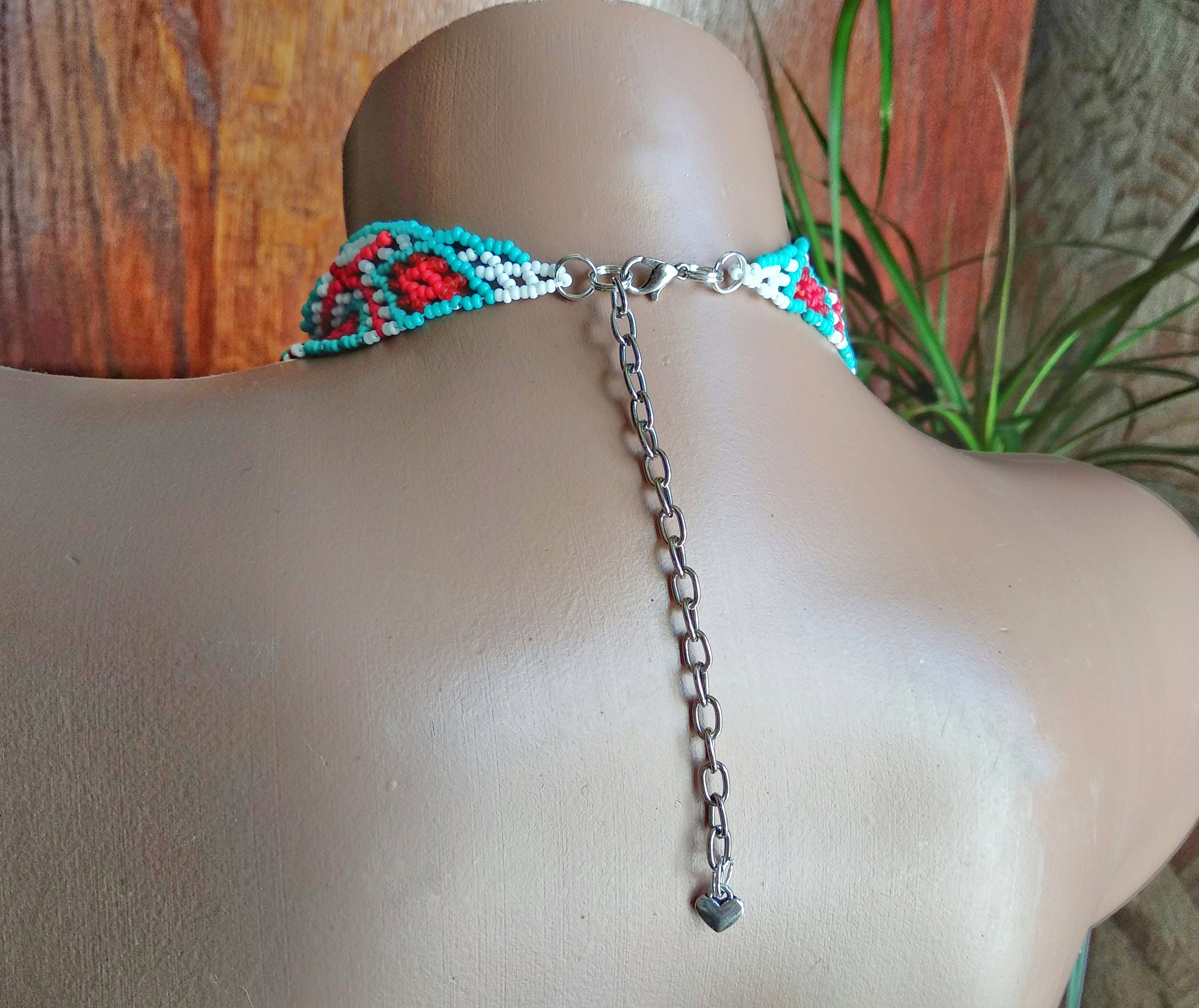 Beaded Scarf Necklace, Beaded Netted Scarf, Beaded Netted Necklace ...