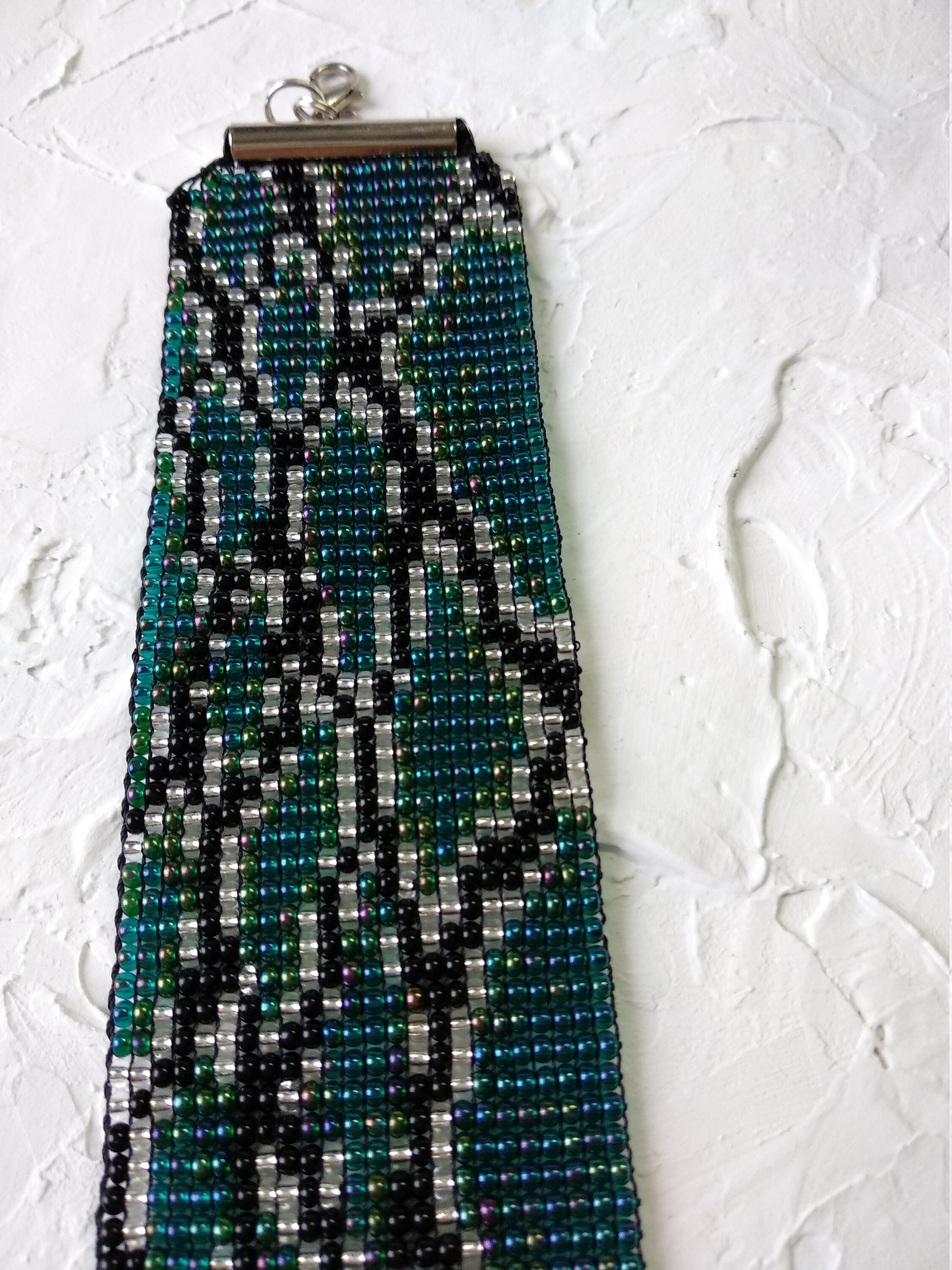 Wide Green Beaded Bracelet Snake Print Green Snake Bracelet - Etsy