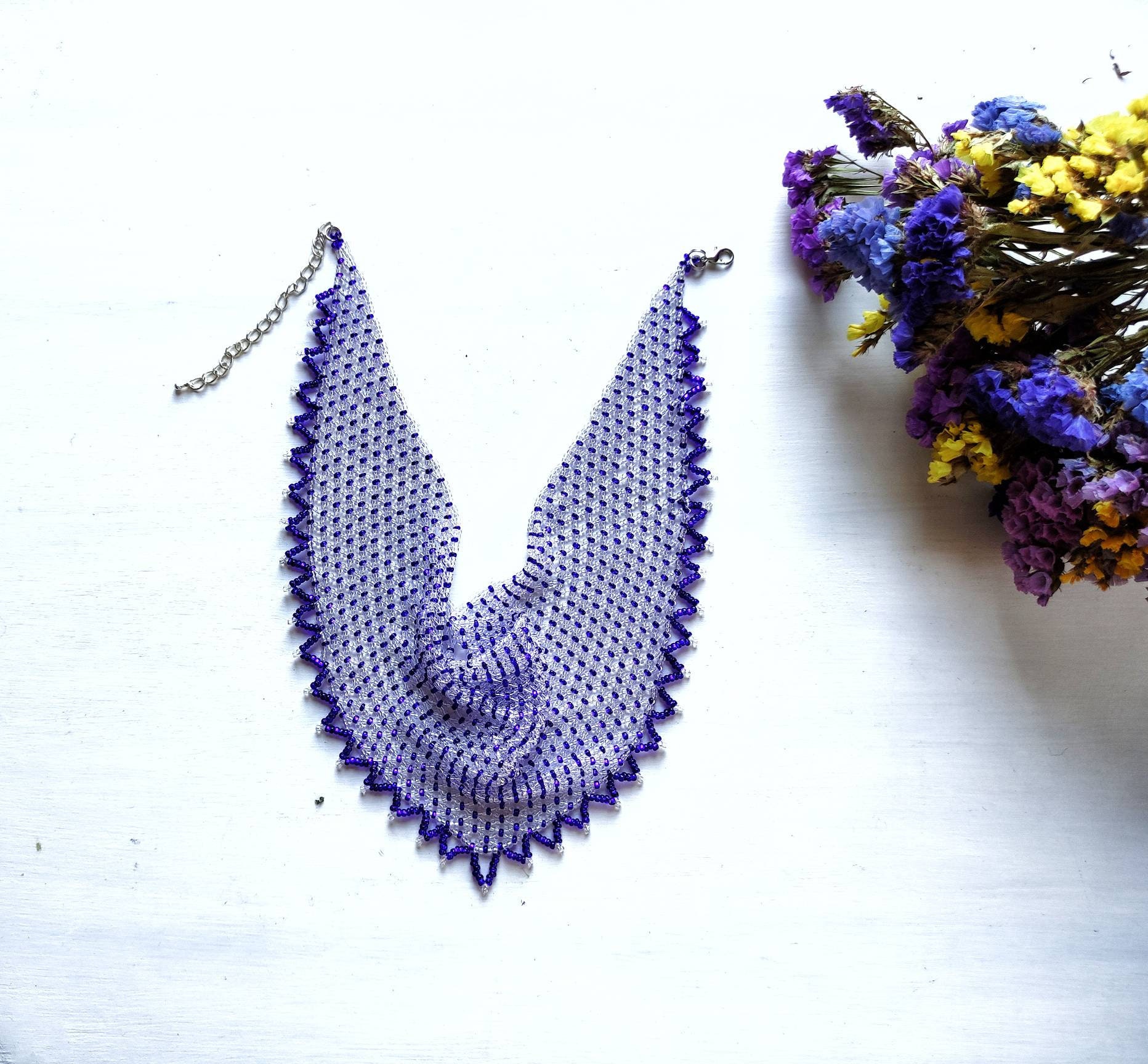 Beaded Scarf Necklace, Beaded Netted Scarf, Beaded Netted Necklace ...