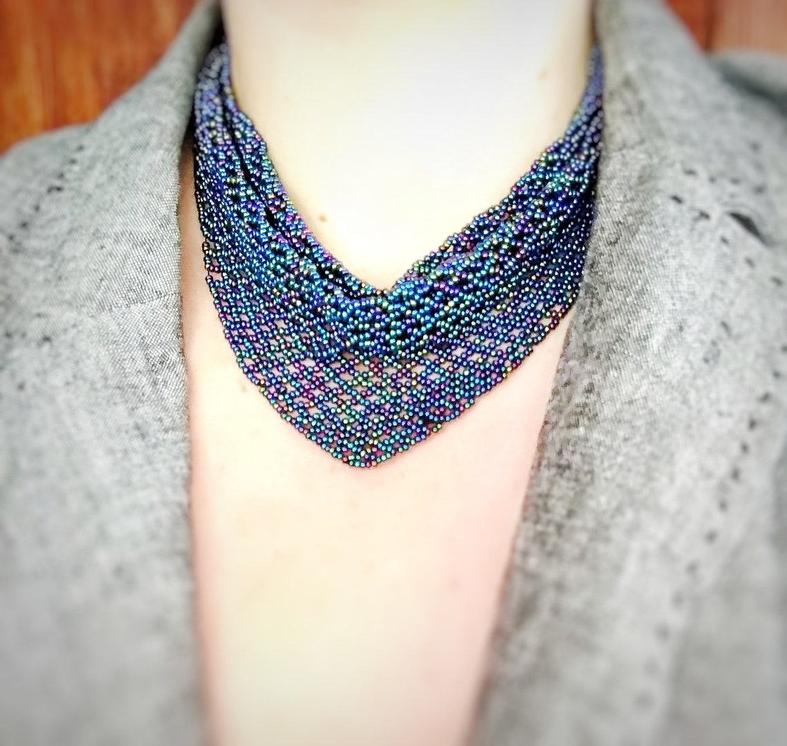 Beaded Scarf Necklace Beaded Netted Scarf Beaded Netted - Etsy