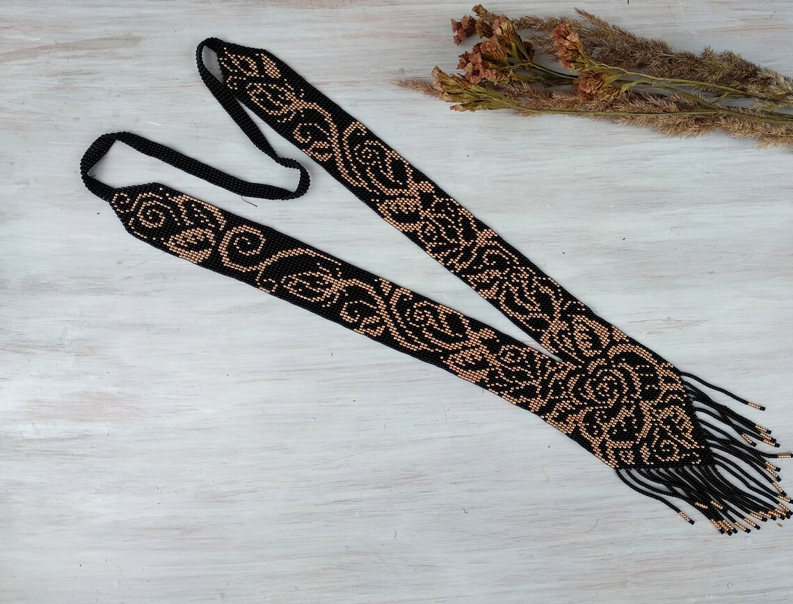 Beaded Loom Necklace Gerdan Flowers Pattern Mullti Strand Necklace Folk ...