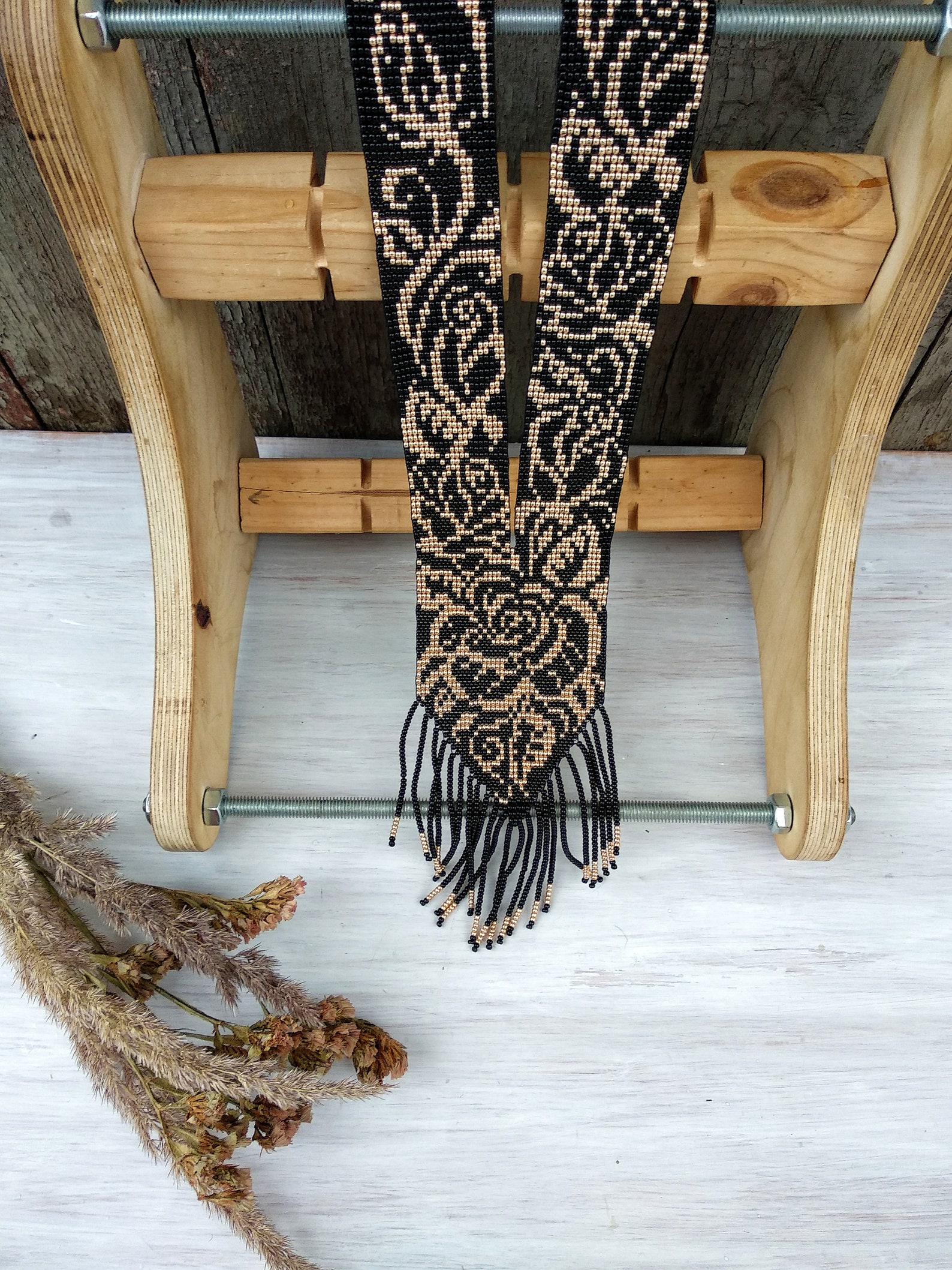 Beaded Loom Necklace Gerdan Flowers Pattern Mullti Strand Necklace Folk ...