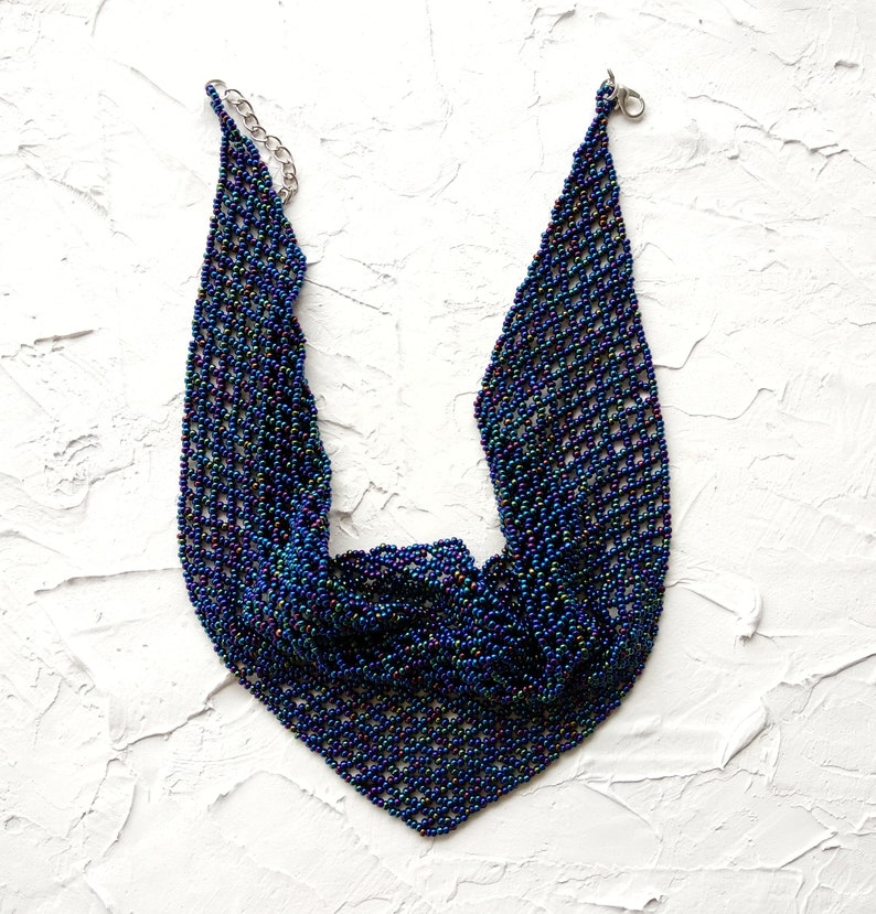 Beaded Scarf Necklace, Beaded Netted Scarf, Beaded Netted Necklace ...