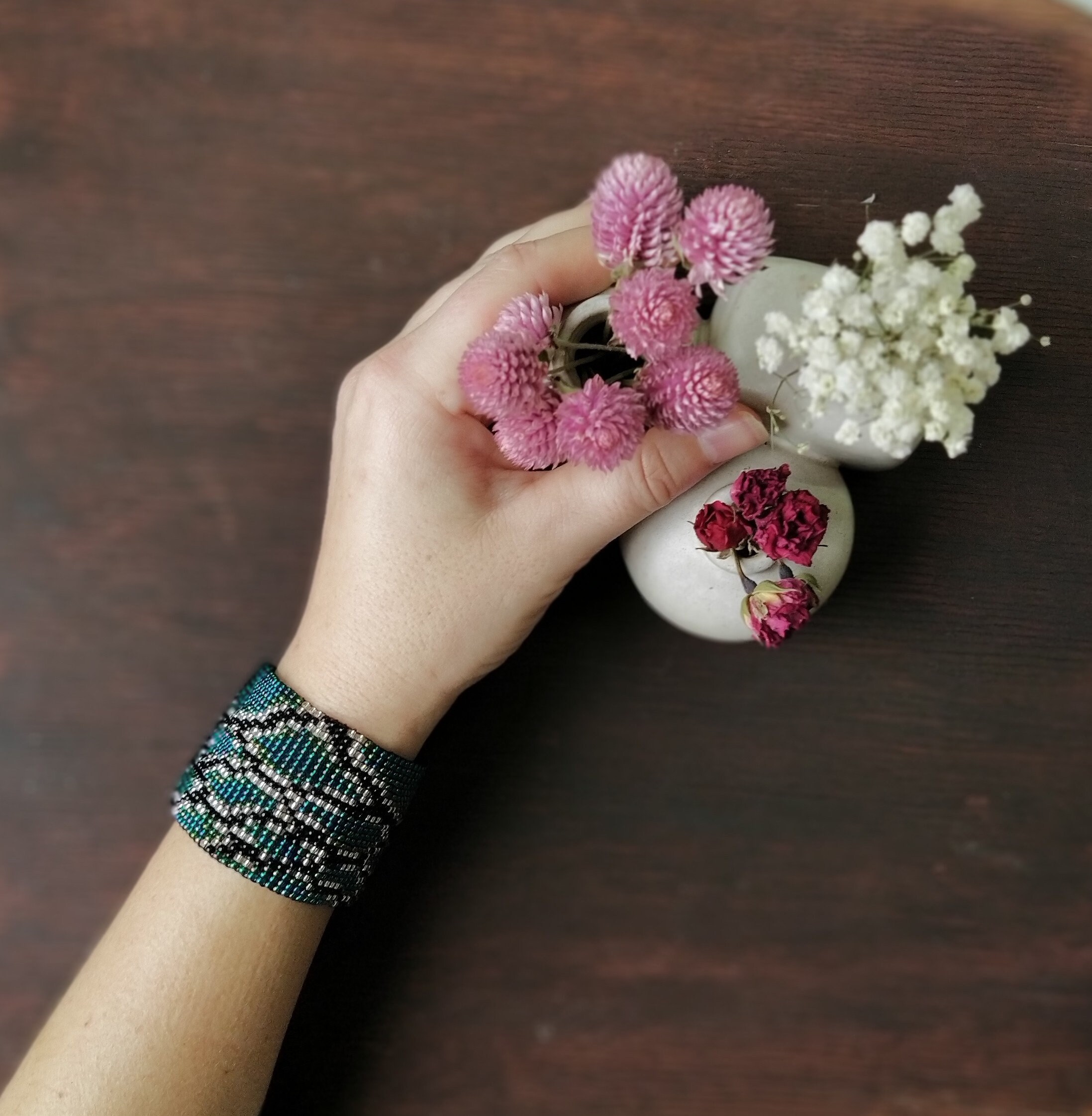 Wide Green Beaded Bracelet Snake Print Green Snake Bracelet - Etsy