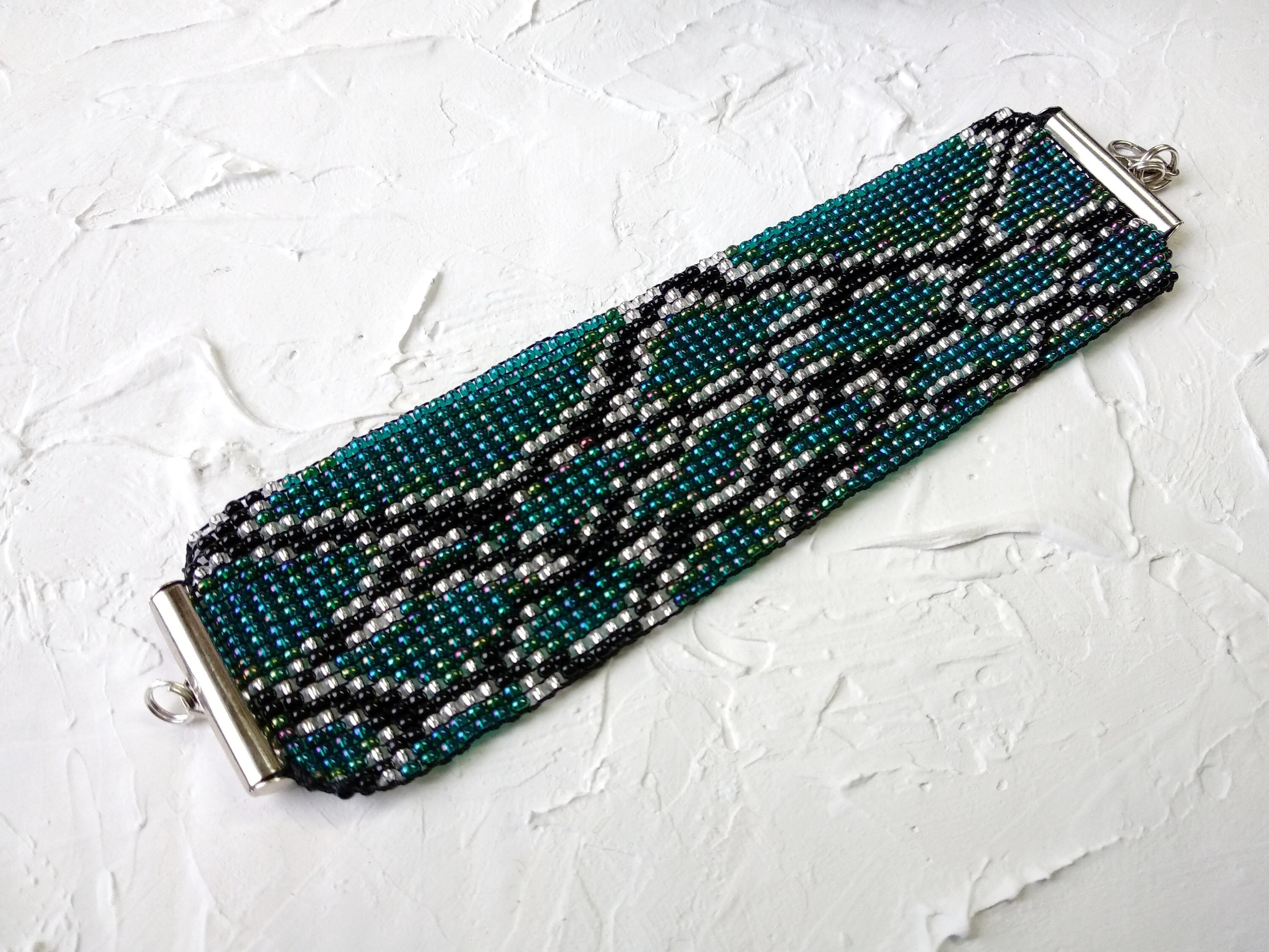 Wide Green Beaded Bracelet Snake Print Green Snake Bracelet - Etsy