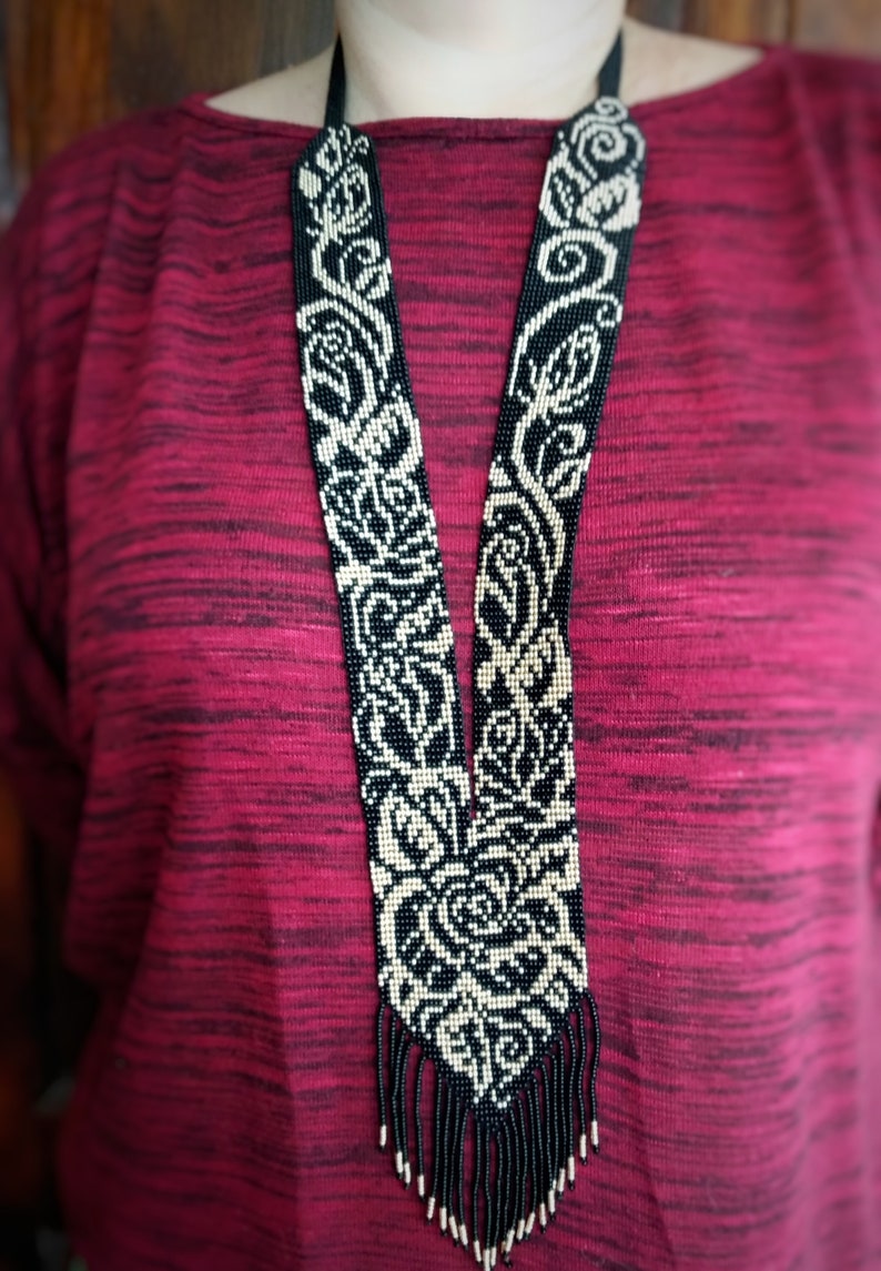 Beaded Loom Necklace Gerdan Flowers Pattern Mullti Strand Necklace Folk ...