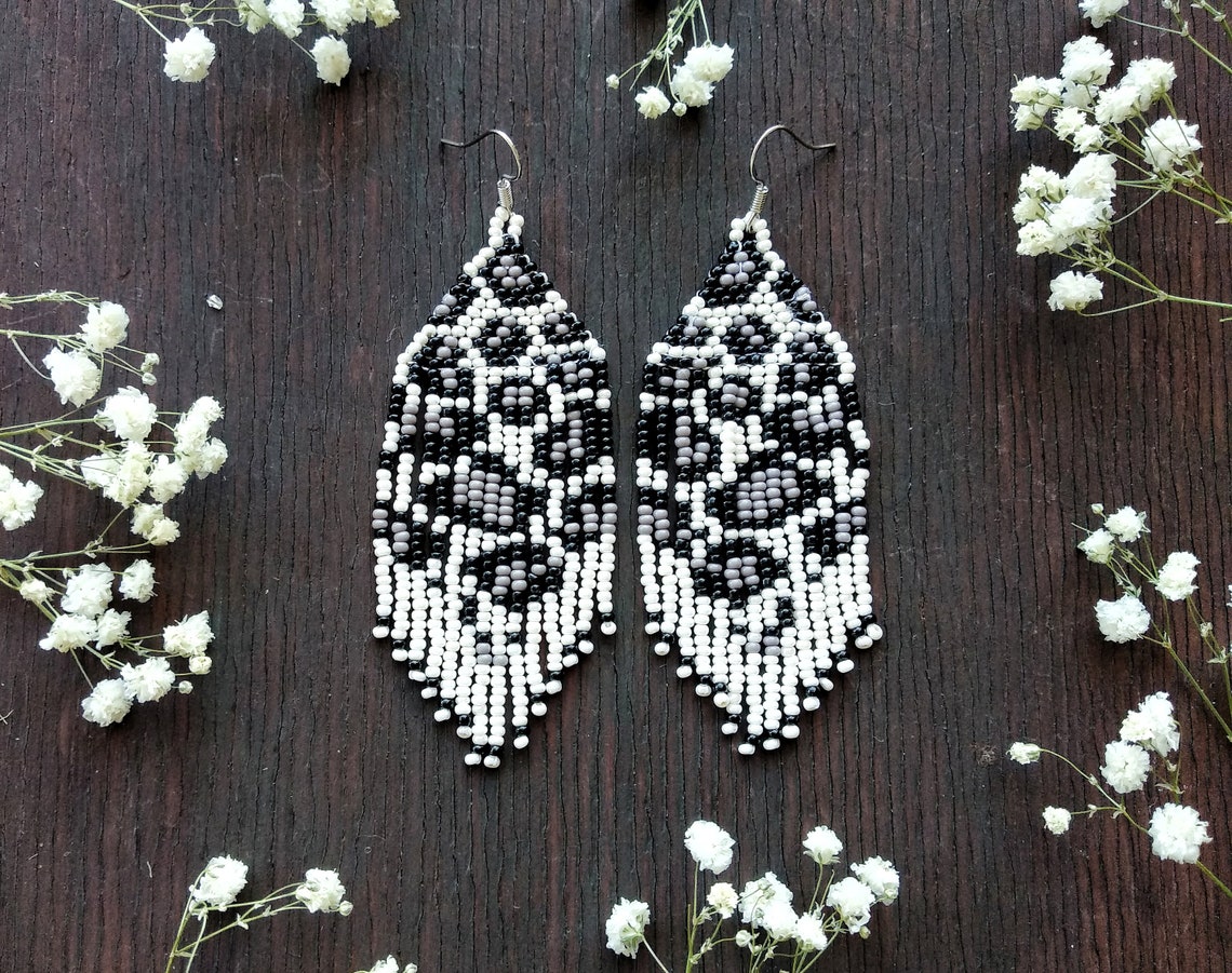 Seed Bead Earrings With Leopard Print Bohemian Beaded - Etsy