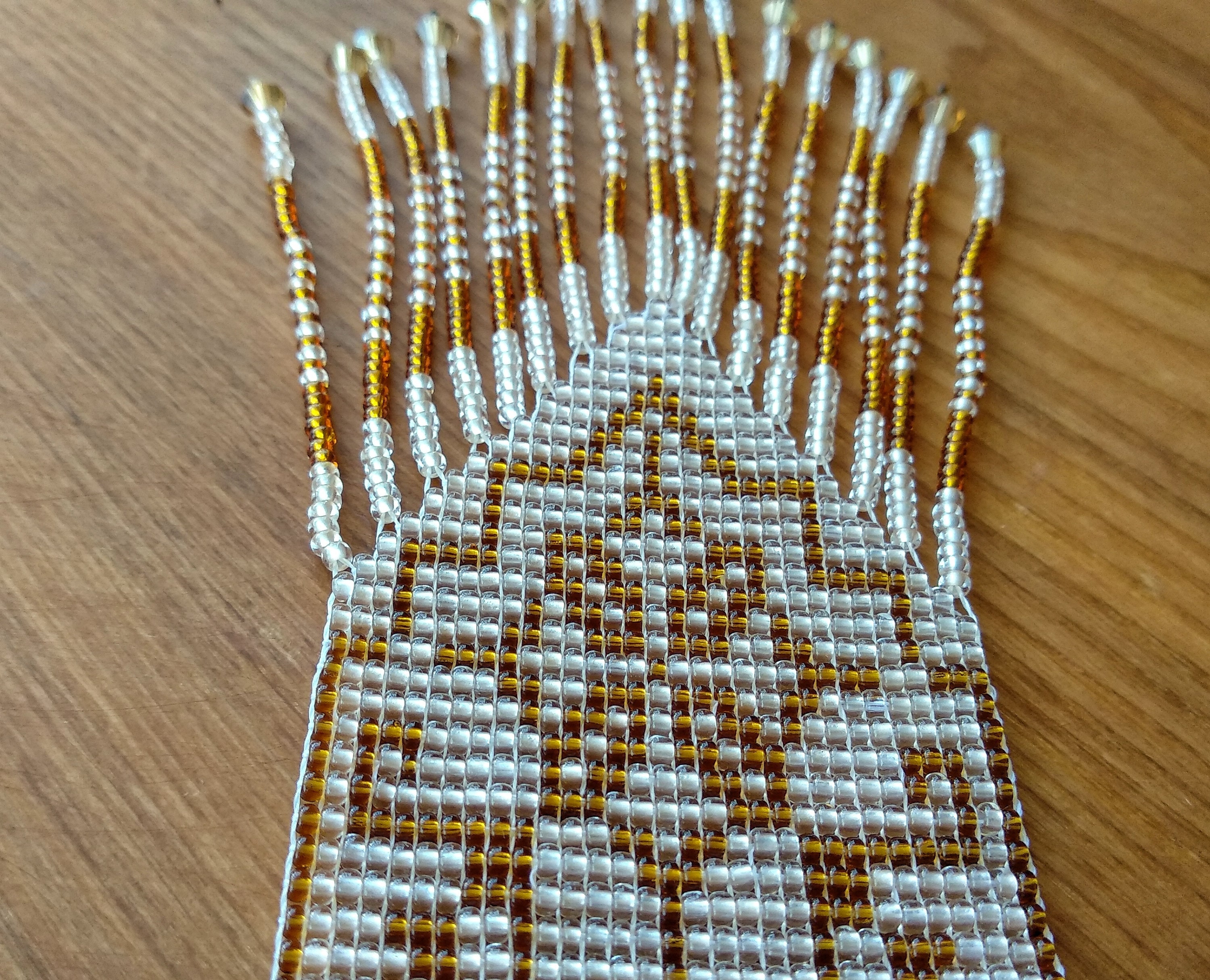Beige Seed Bead Loom Necklace With Geometric Pattern Mullti - Etsy UK