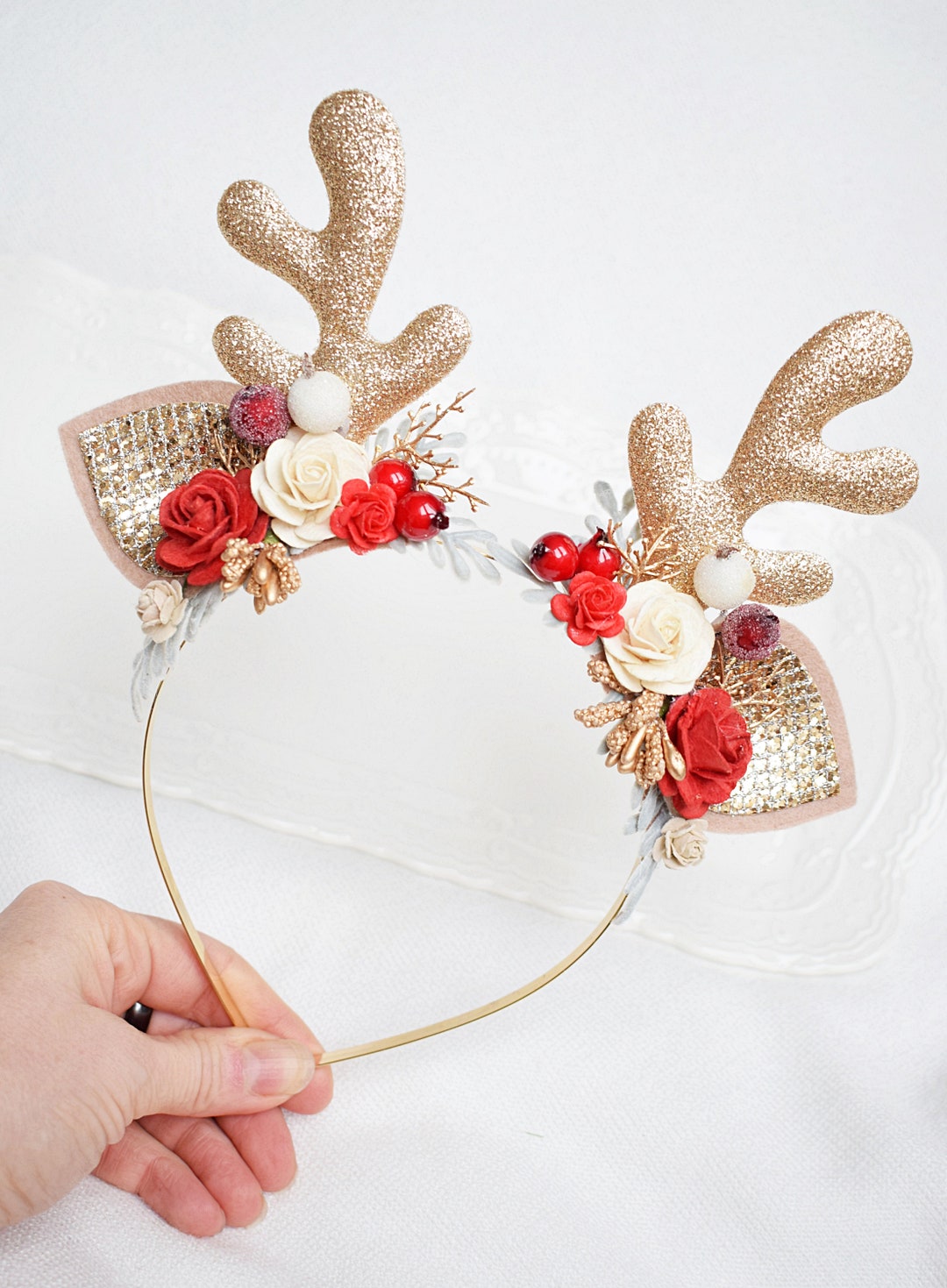 Reindeer Headband, Deer Headband, Fawn Headband, Deer Antler Flower ...