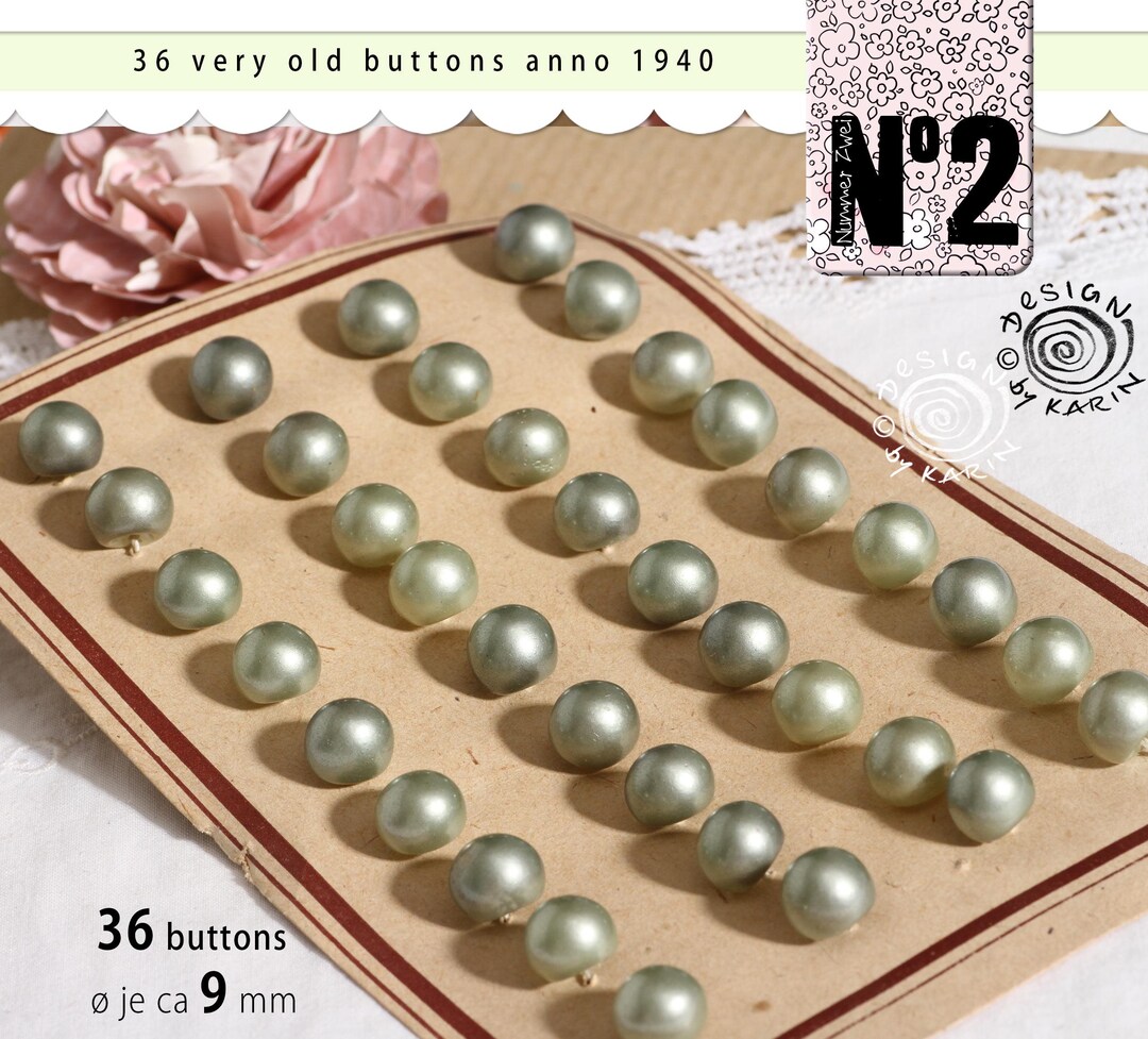 36 Ancient Vintage Glass Ball Buttons Sewn on Original Cardboard ...