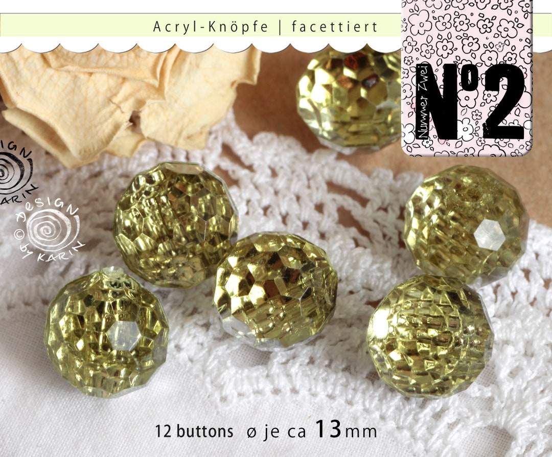 No 138 12 Acrylic Buttons Round Faceted Glitter Magic in Delicate Lime ...