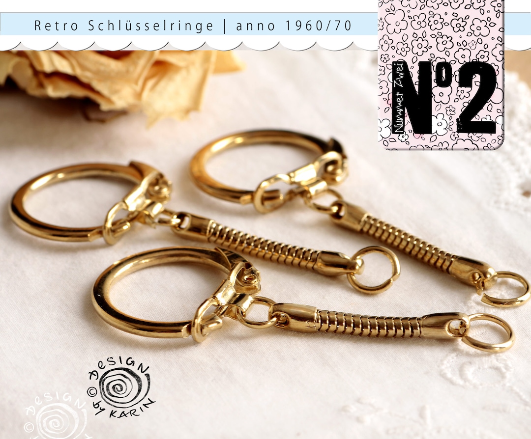 No 145 3 Retro Key Rings Anno 1960/70 Gold From Old Stock Approx. 6.5 ...