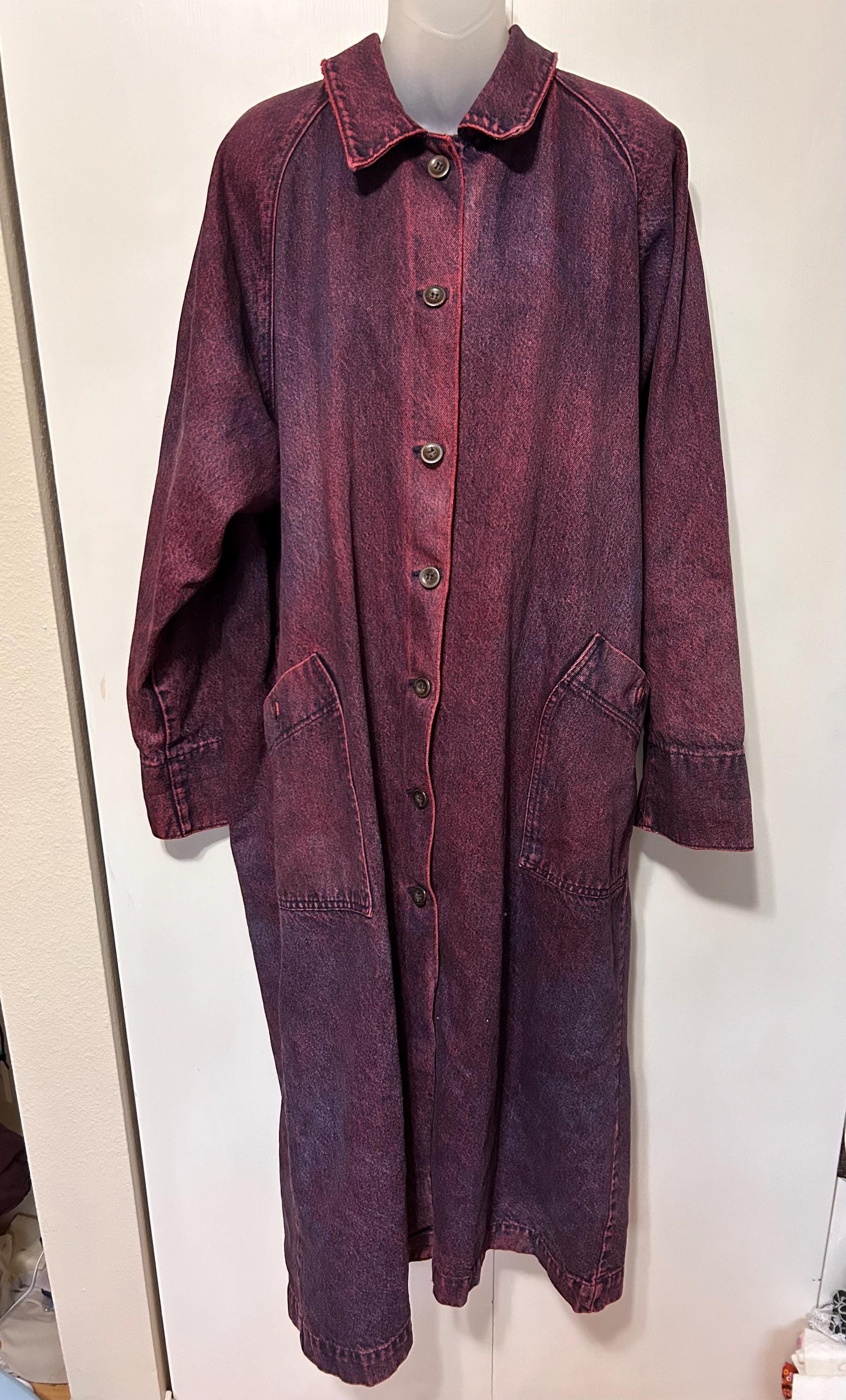 80’s Adult Osh Kosh Maroon Acid Wash Denim Trench Coat - Etsy