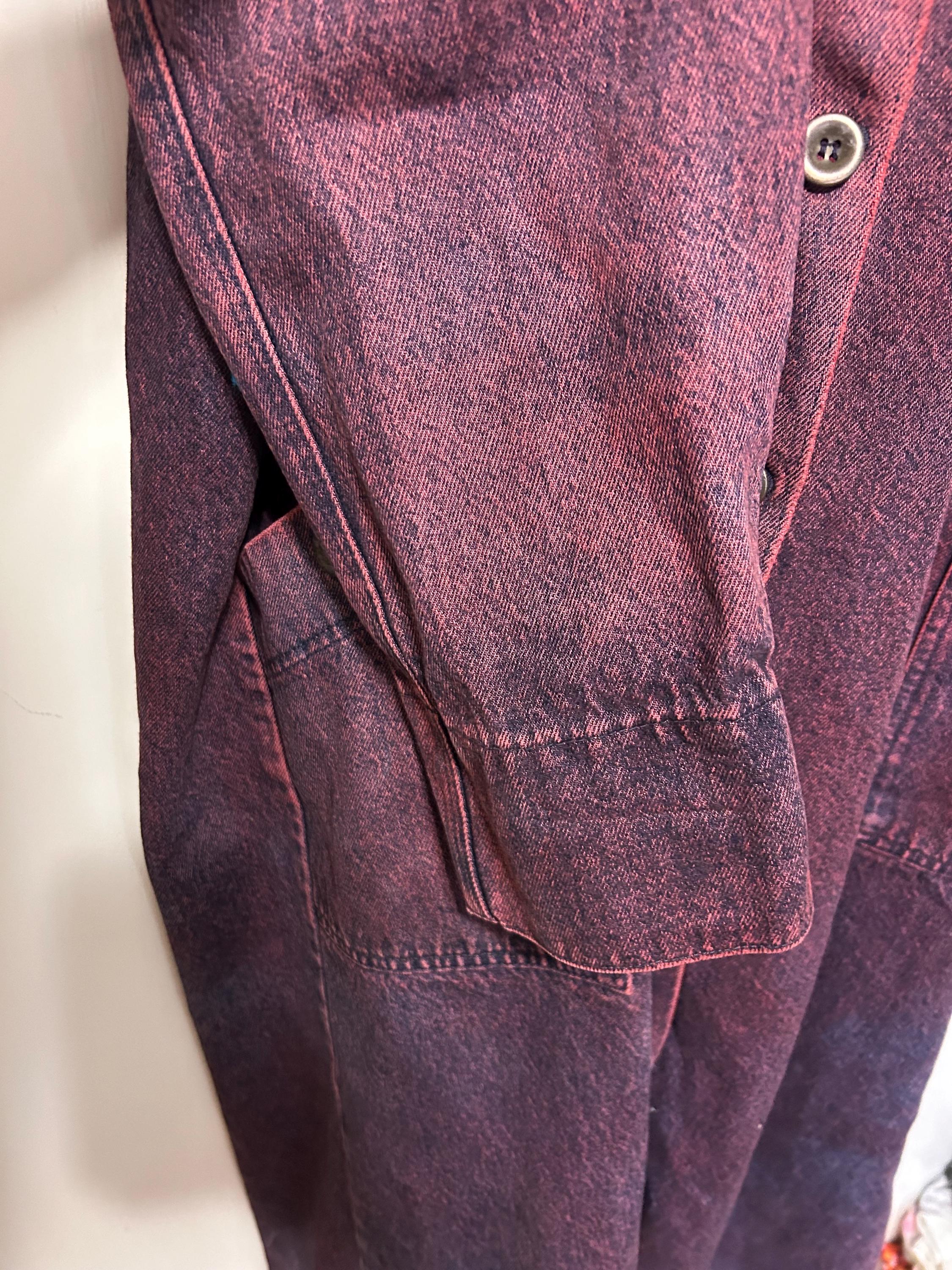 80’s Adult Osh Kosh Maroon Acid Wash Denim Trench Coat - Etsy