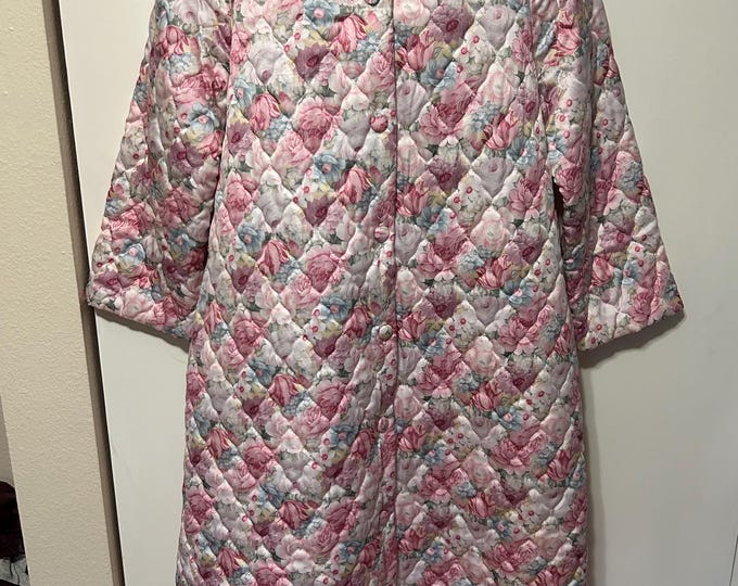 80’s Quilted Floral Satin Robe - Etsy
