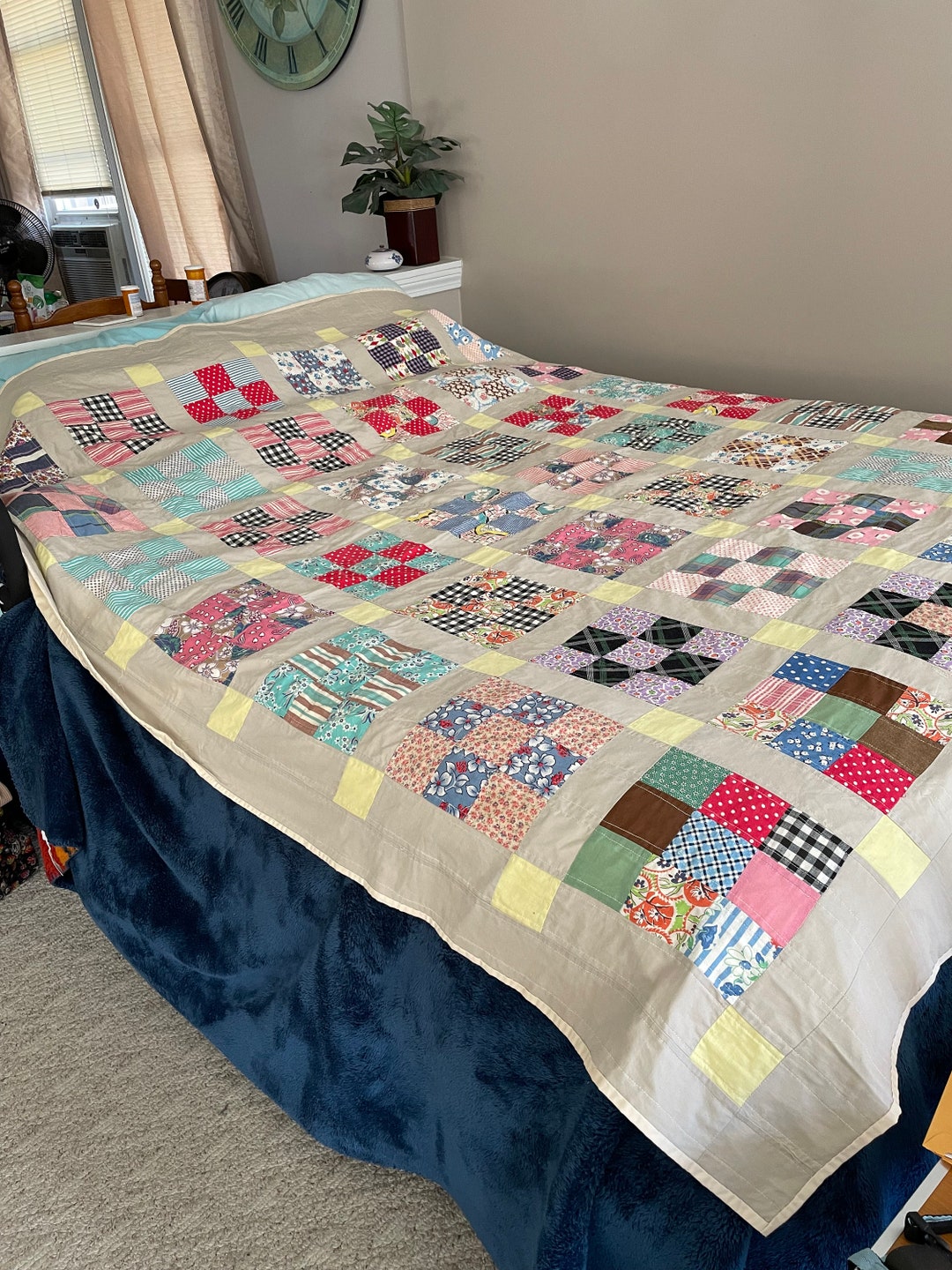 Kentucky Made Vintage Nine Patch Pattern Quilt Full/queen 70"x82" - Etsy
