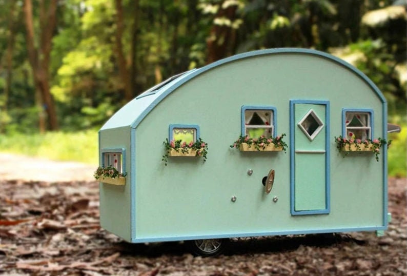 Diy 1 24 Miniature Dollhouse Kit Green Vintage Rv Camper Etsy
