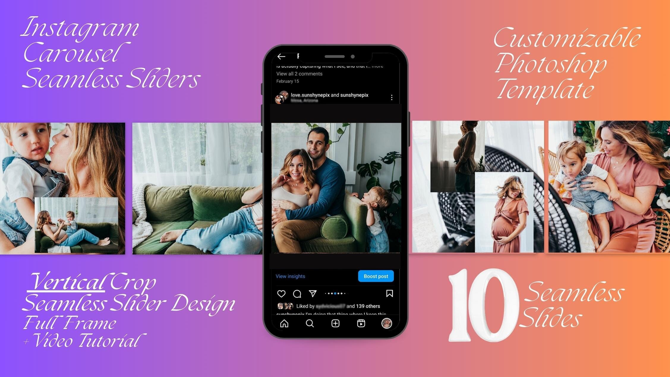 Instagram Seamless Photo Collage Carousel 10 Slider Vertical Template ...