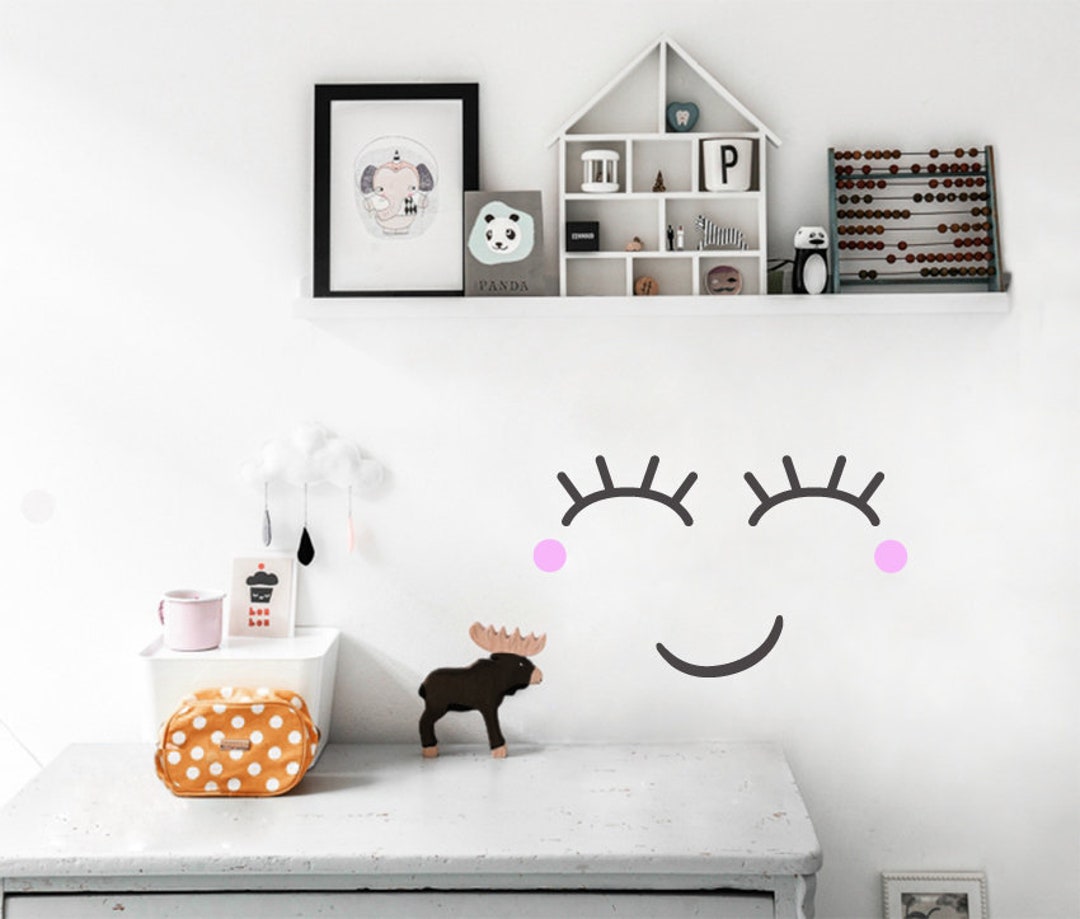 Wall Decal SLEEPY EYES SMILE Size M in Black, Dark Grey, Eyelash Wall ...