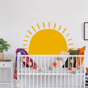 Sun Wall Decal, Boho Rising Sun Decal, Half Sun Wall Sticker, Large Sun ...