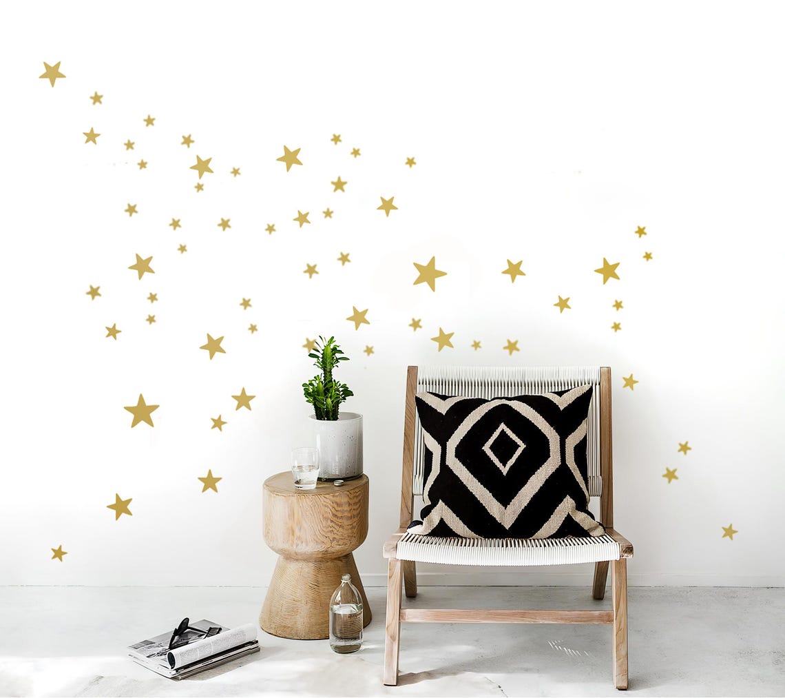 Wall Sticker Stars, Set of 90 Mixed Sized White Star Decals, Gold Star ...