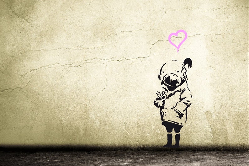Wall Decal Banksy Tank Girl With Heart And Bird Street Art Etsy