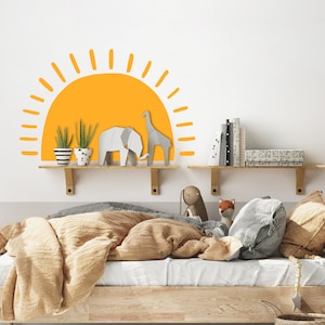 Sun Wall Decal, Boho Rising Sun Decal, Half Sun Wall Sticker, Large Sun ...