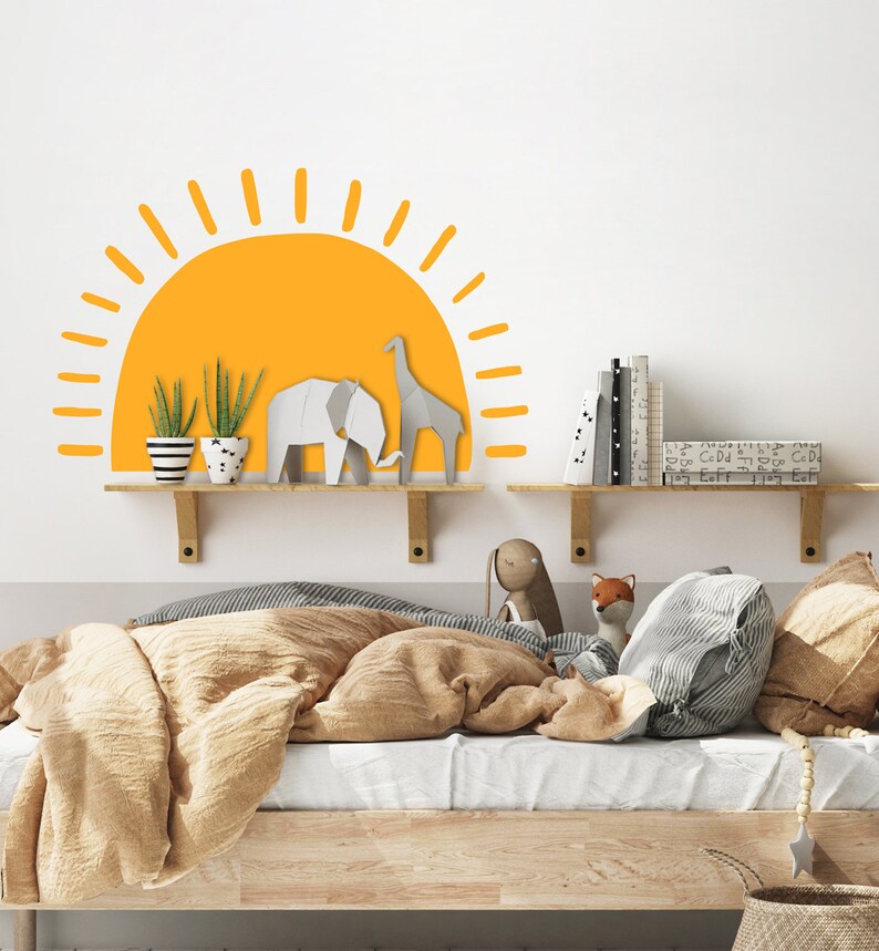 Sun Wall Decal, Large Rising Sun Decal, Boho Half Sun Wall Sticker ...