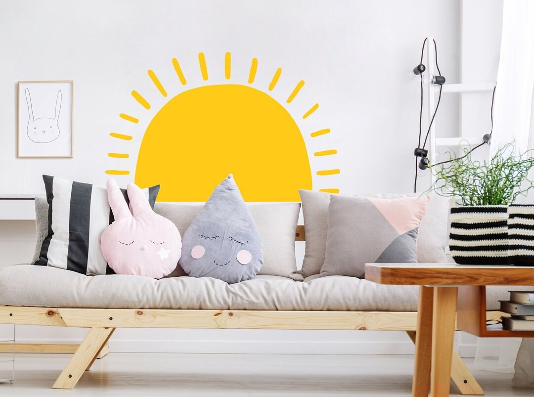Sun Wall Decal, Boho Rising Sun Decal, Half Sun Wall Sticker, Large Sun ...