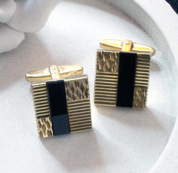 Classic vintage cufflinks black retro 50s 60s jewelry… - Gem