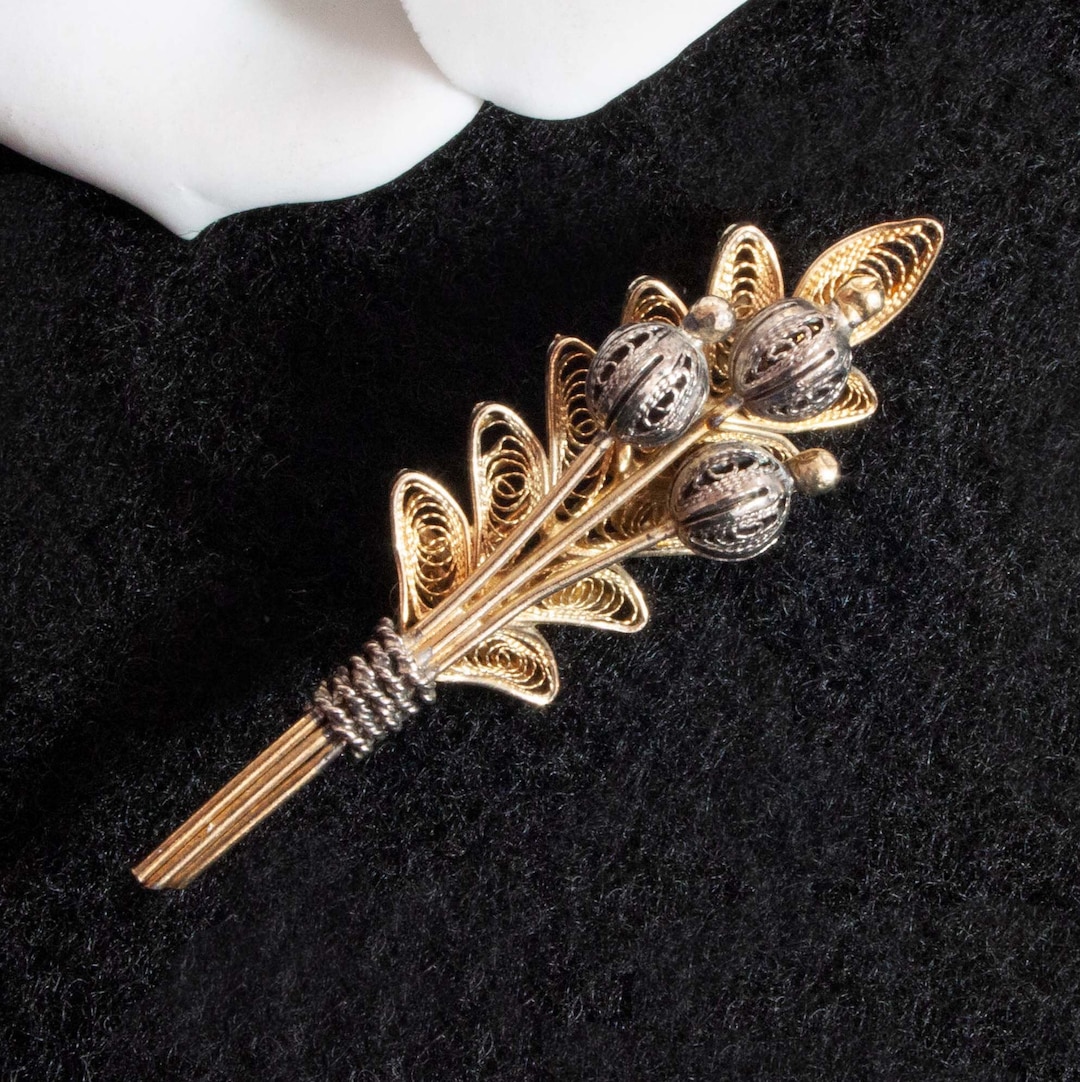 Vintage Silber Filigran Trachten Brosche Bicolor 800er Silber alter ...