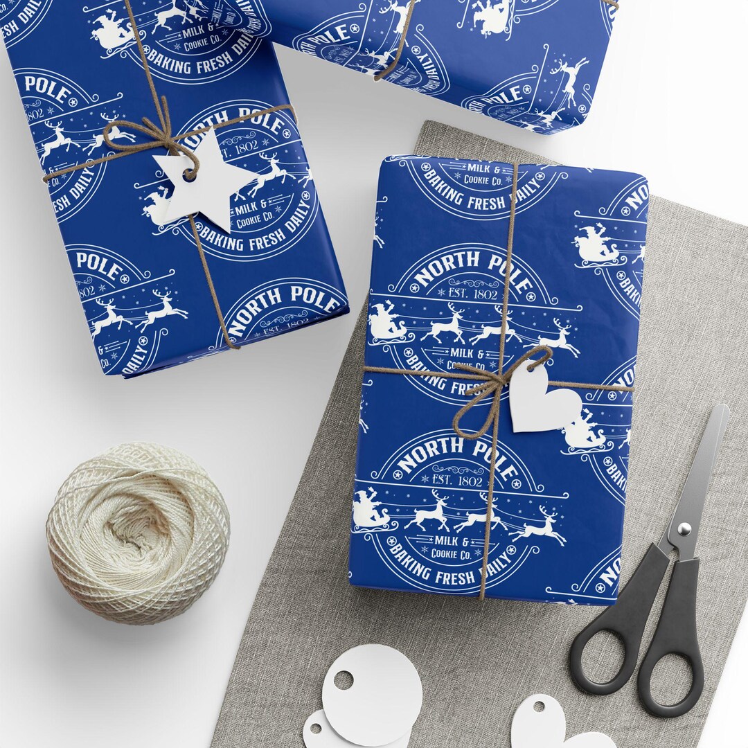 North Pole Wrapping Paper, Blue Christmas Wrapping Paper, Christmas ...