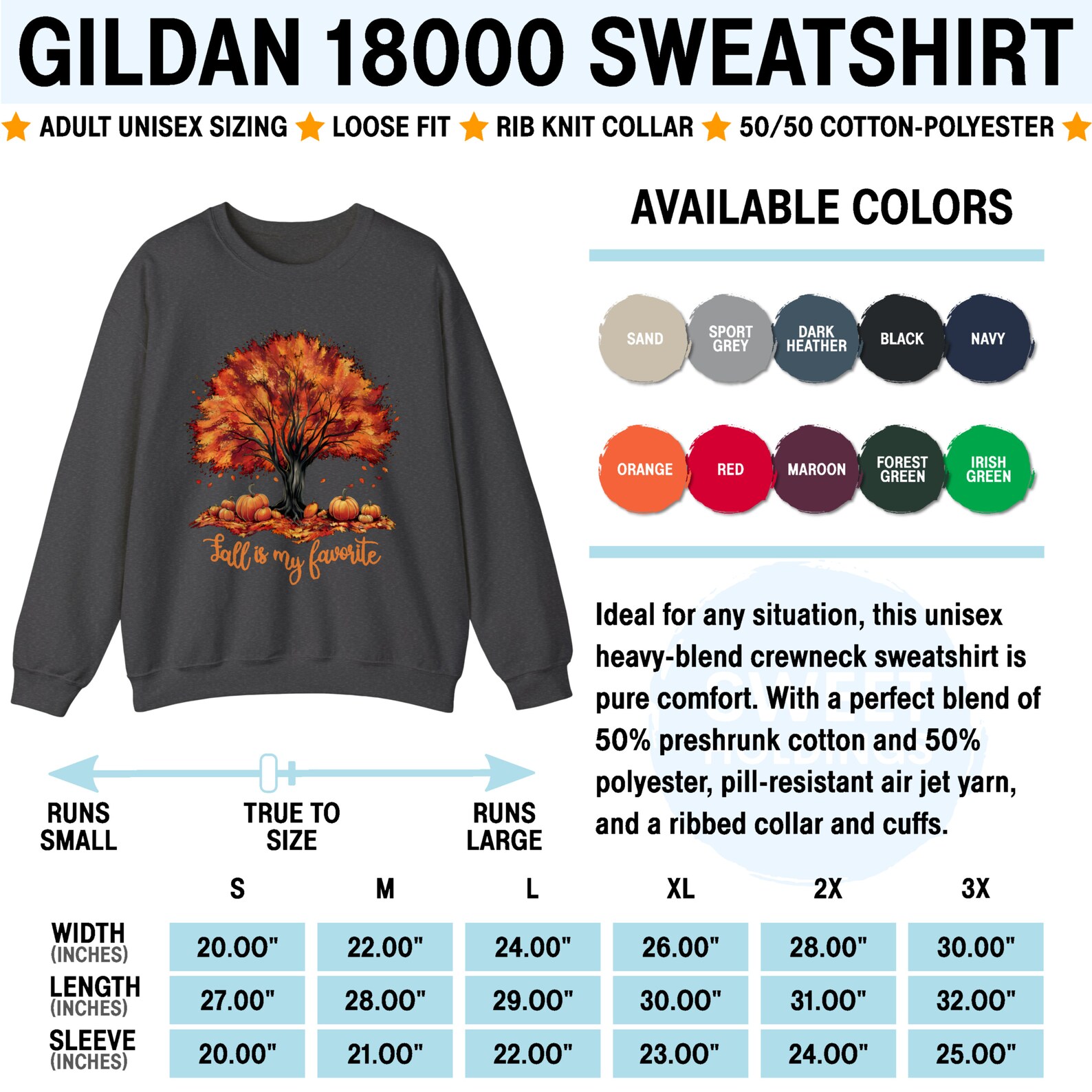 Fall is My Favorite Sweatshirt | Autumn Fall Tree Leaves Pumpkin | Cozy ...