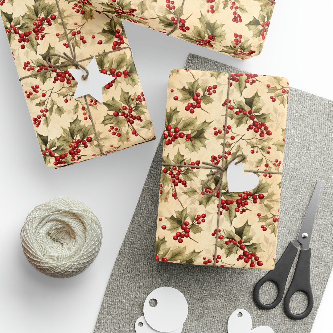 Vintage Mistletoe Wrapping Paper, Christmas Wrapping Paper, Christmas ...