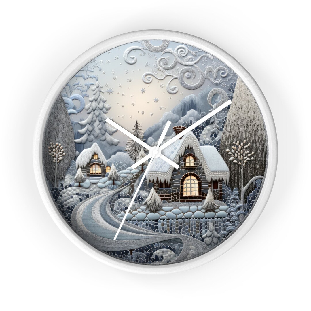Mosaic Winter Village Wall Clock Seasonal Winter Holiday - Etsy