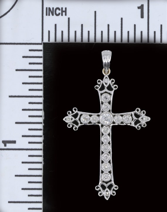Vintage 18K Diamond Cross White Gold With Ornate Scro… - Gem