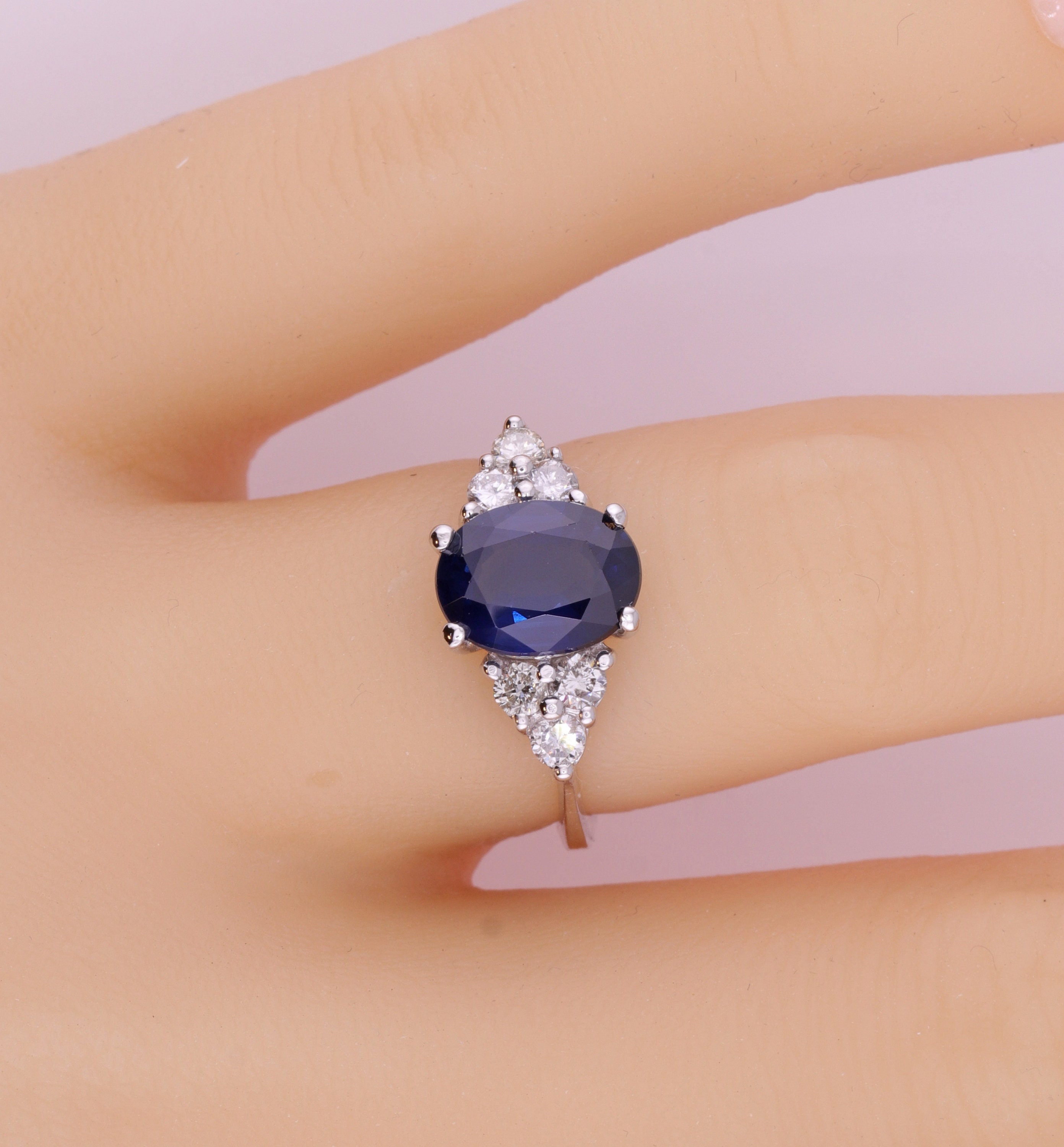 Effy Bita Natural Blue Sapphire and Diamond 14K White Gold Ring - Etsy
