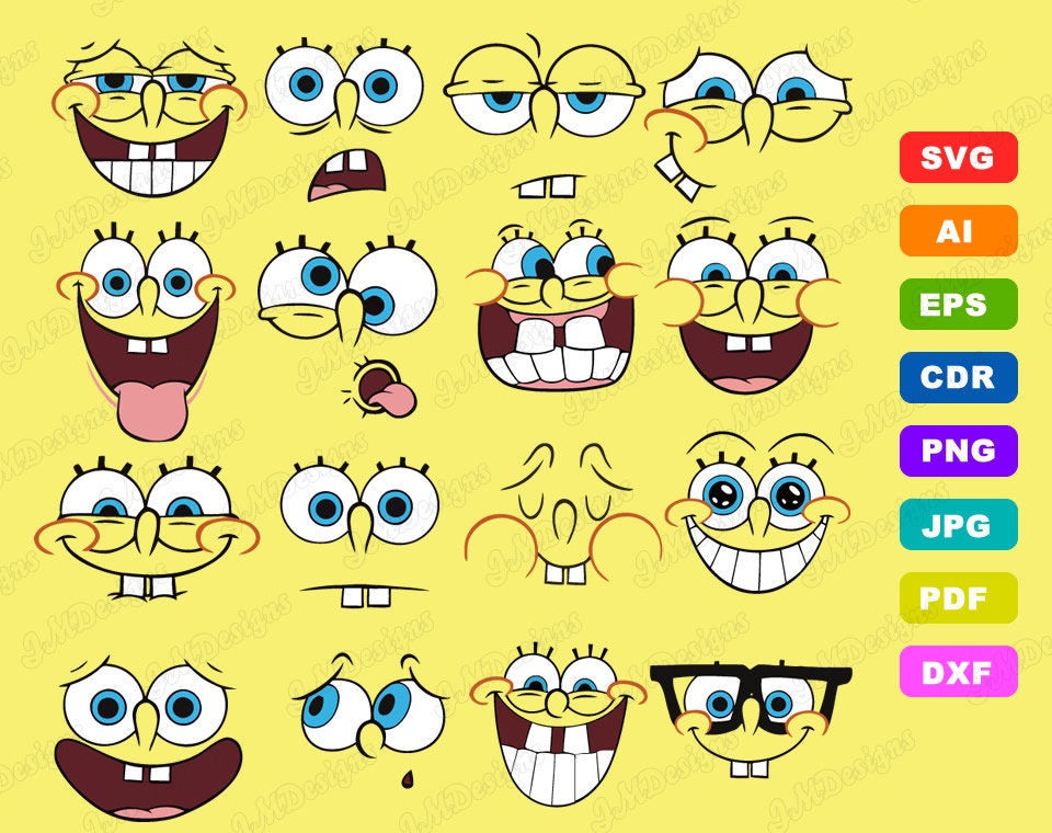 SpongeBob Smile Face svg designaiSVGDXF EPS png Files for | Etsy
