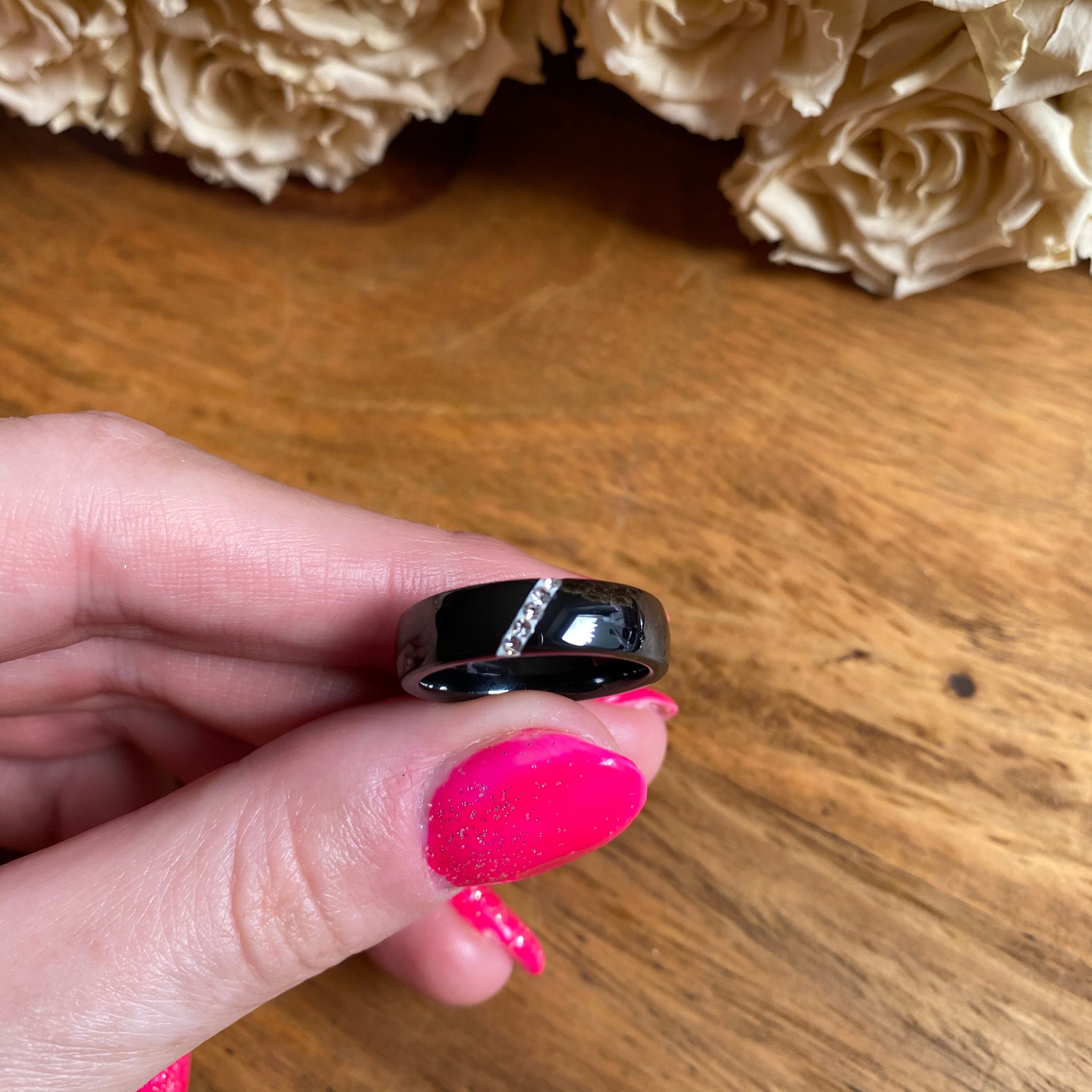 Ring Ceramic.black Glossy. Rhinestone Jewelrygift - Etsy UK