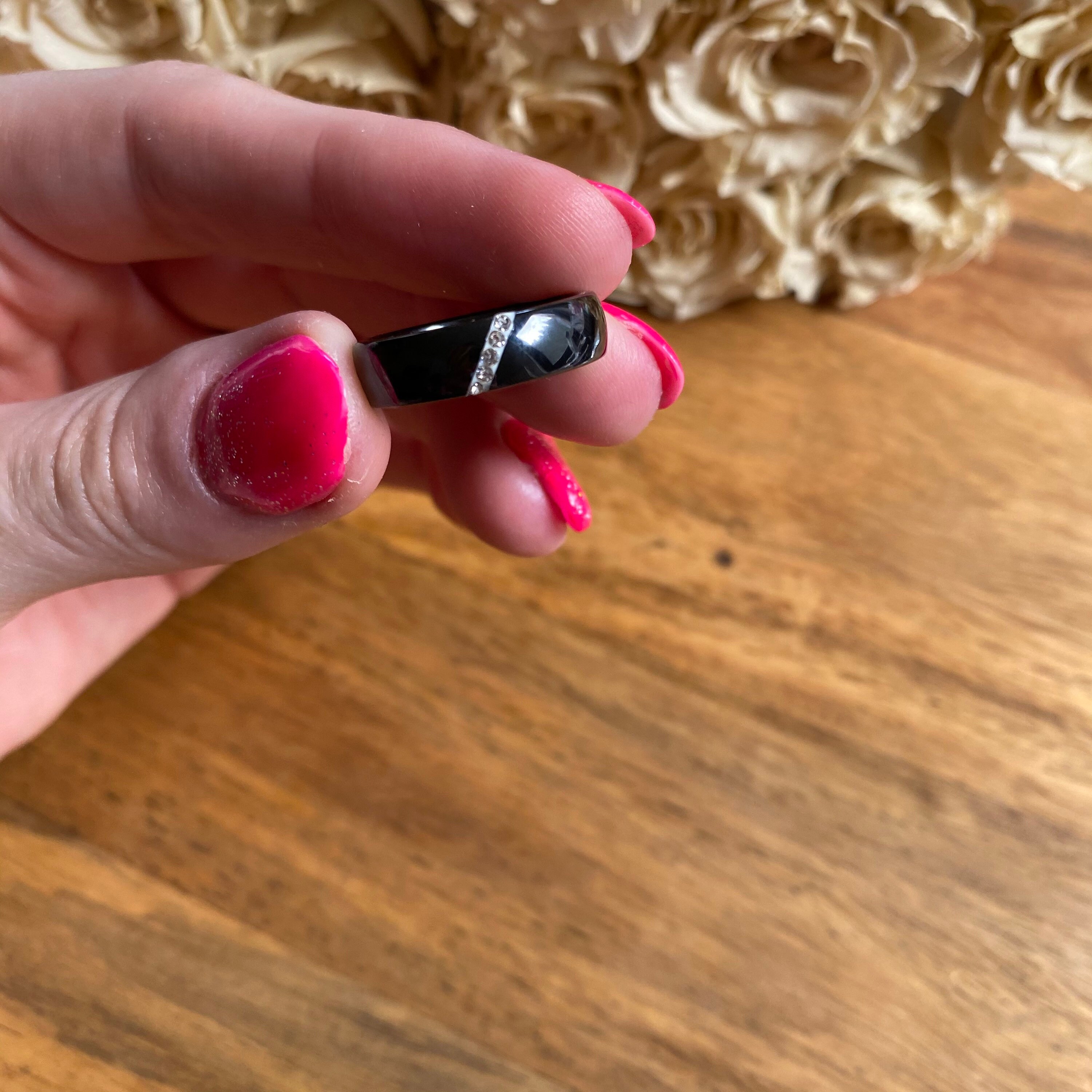 Ring Ceramic.black Glossy. Rhinestone Jewelrygift - Etsy UK