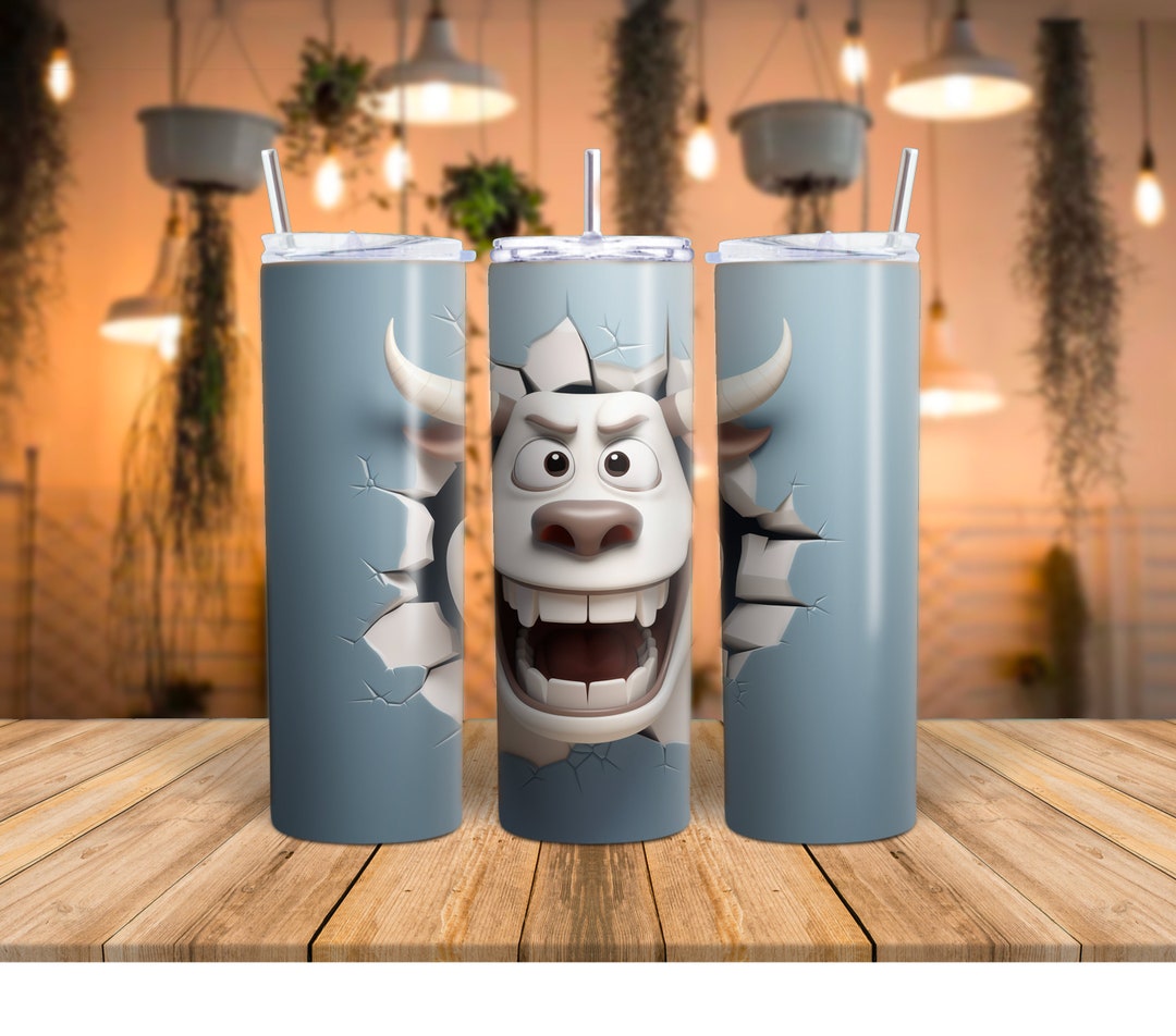 3D Bull Through Wall 20oz Sublimation Designs straight Skinny Tumbler ...